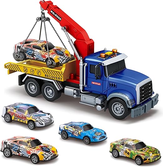 Amazon.com: I DIY Big Tow Truck Toy Set With 4pcs Pull-Back Race Car ...