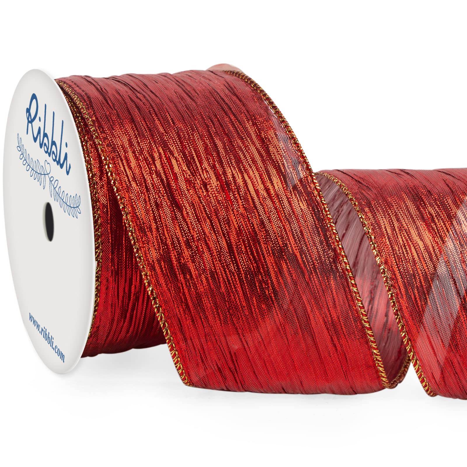 Snapklik.com : Ribbli Christmas Tree Ribbon-Dark Red Crinkled Wired Ribbon