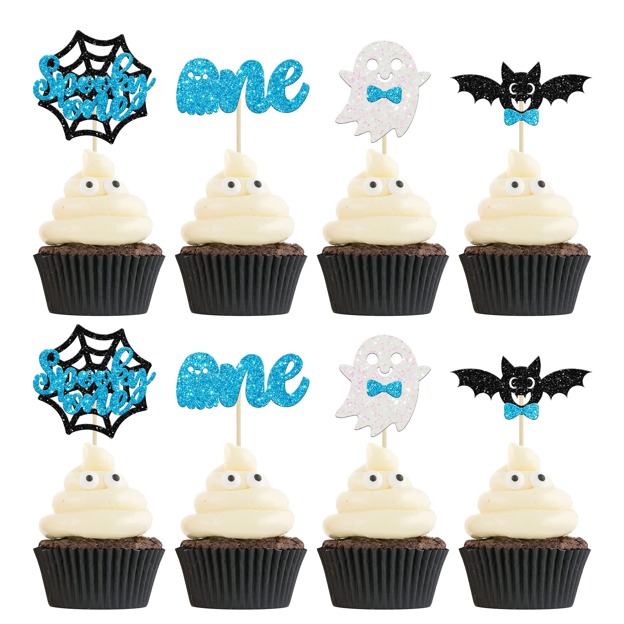Amazon.com: 24Pcs Halloween Spooky One Cupcake Toppers Blue Bat Boo Boy ...