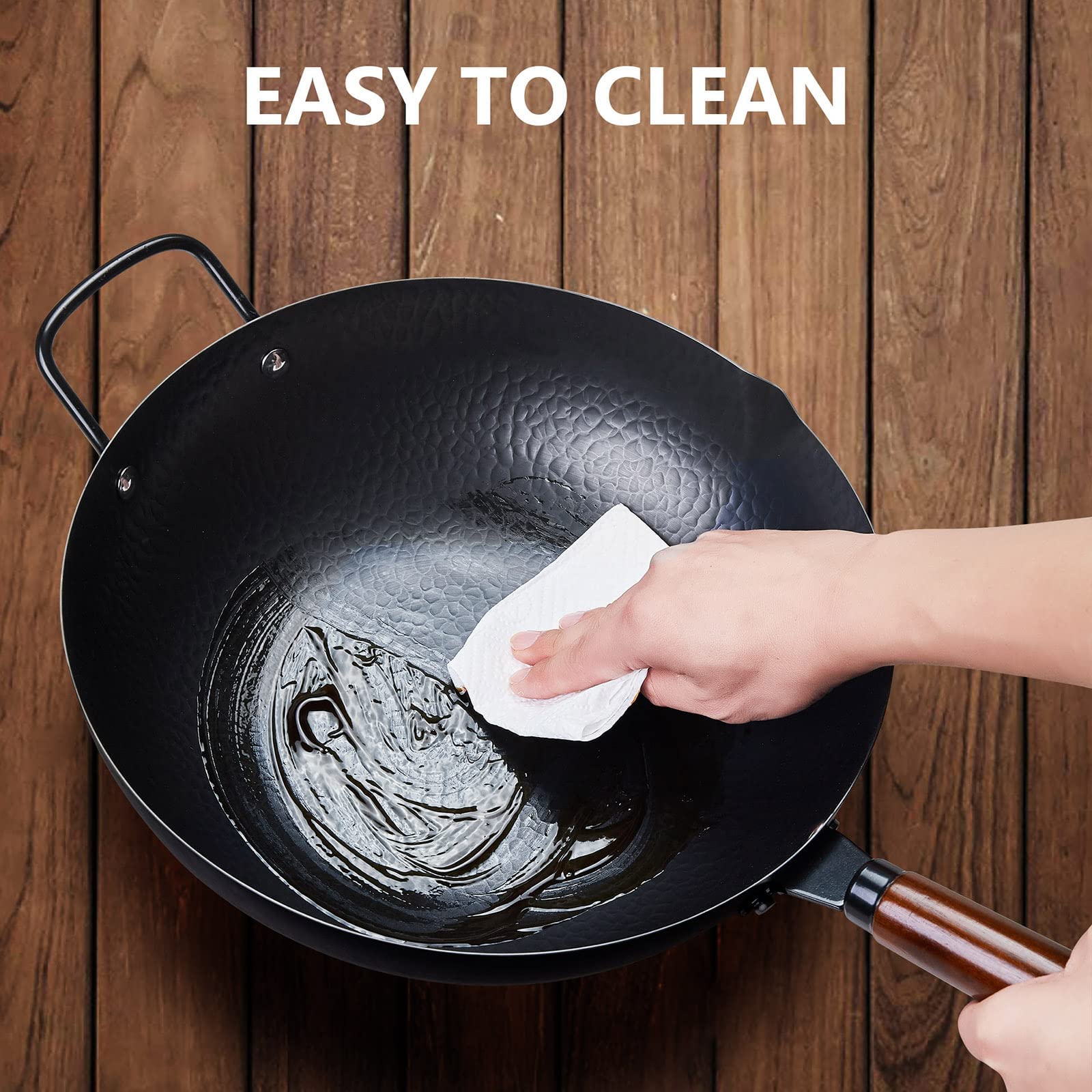 Buy 13'' Carbon Steel Wok Pan with Lid and Spatula, 15Pcs Stir Fry Pans ...