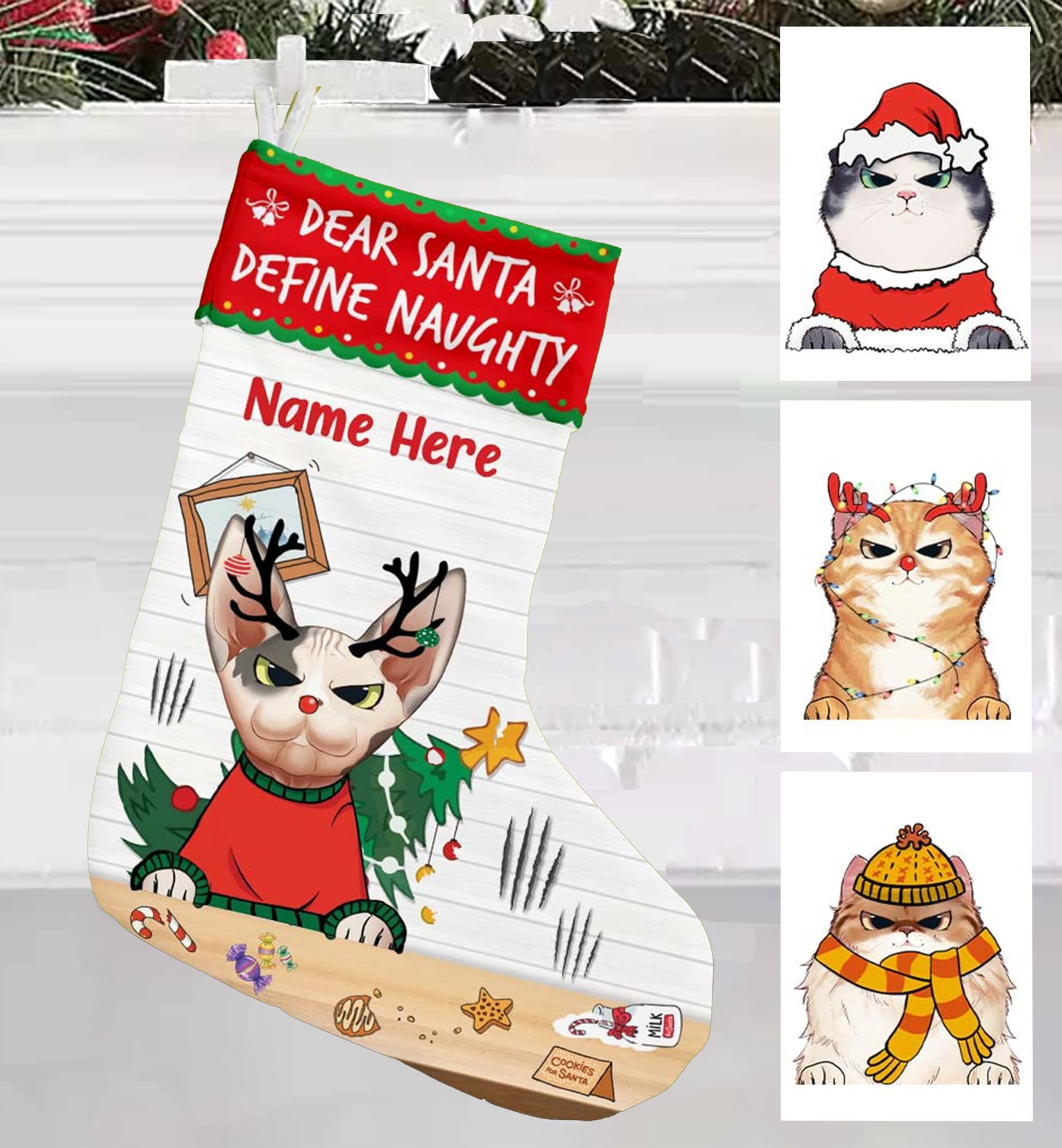 Amazon.com: Julyly POD Personalized Cat Christmas Stocking with Cats ...