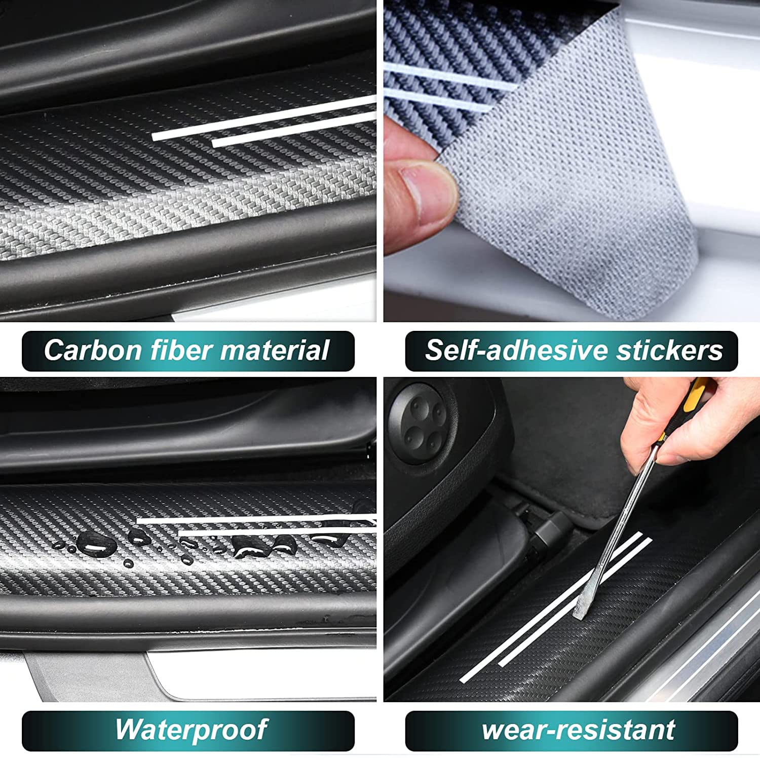 Bigmanka 4Pcs Door Sill Protector Carbon Fiber Sticker Decoration Door ...