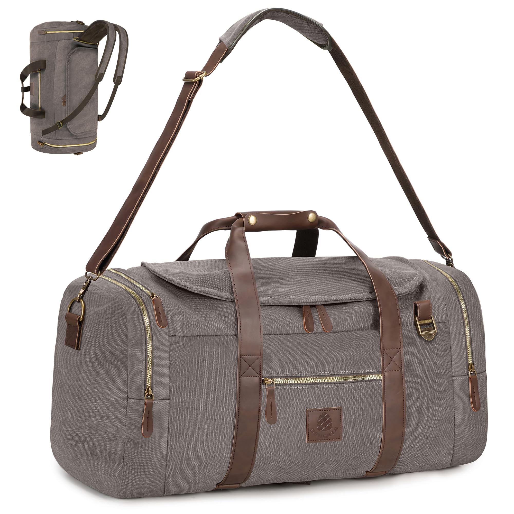 Amazon.com | Densata Vintage Canvas Duffle Bag, 50L Genuine Leather ...