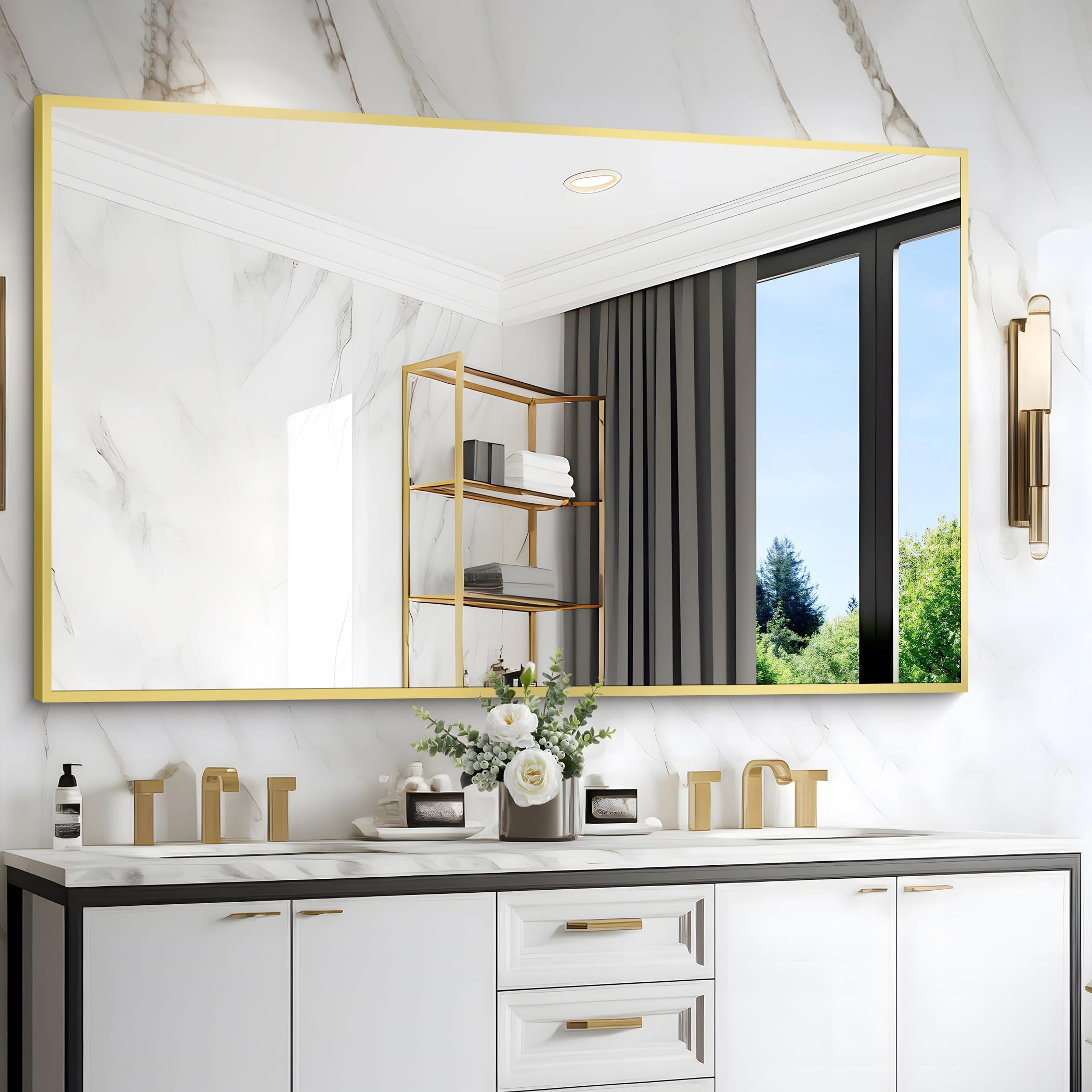 Amazon.com: COFENY 36x55inch Bathroom Mirror, Gold Rectangle Mirror with Thin Metal Frame, Large ...