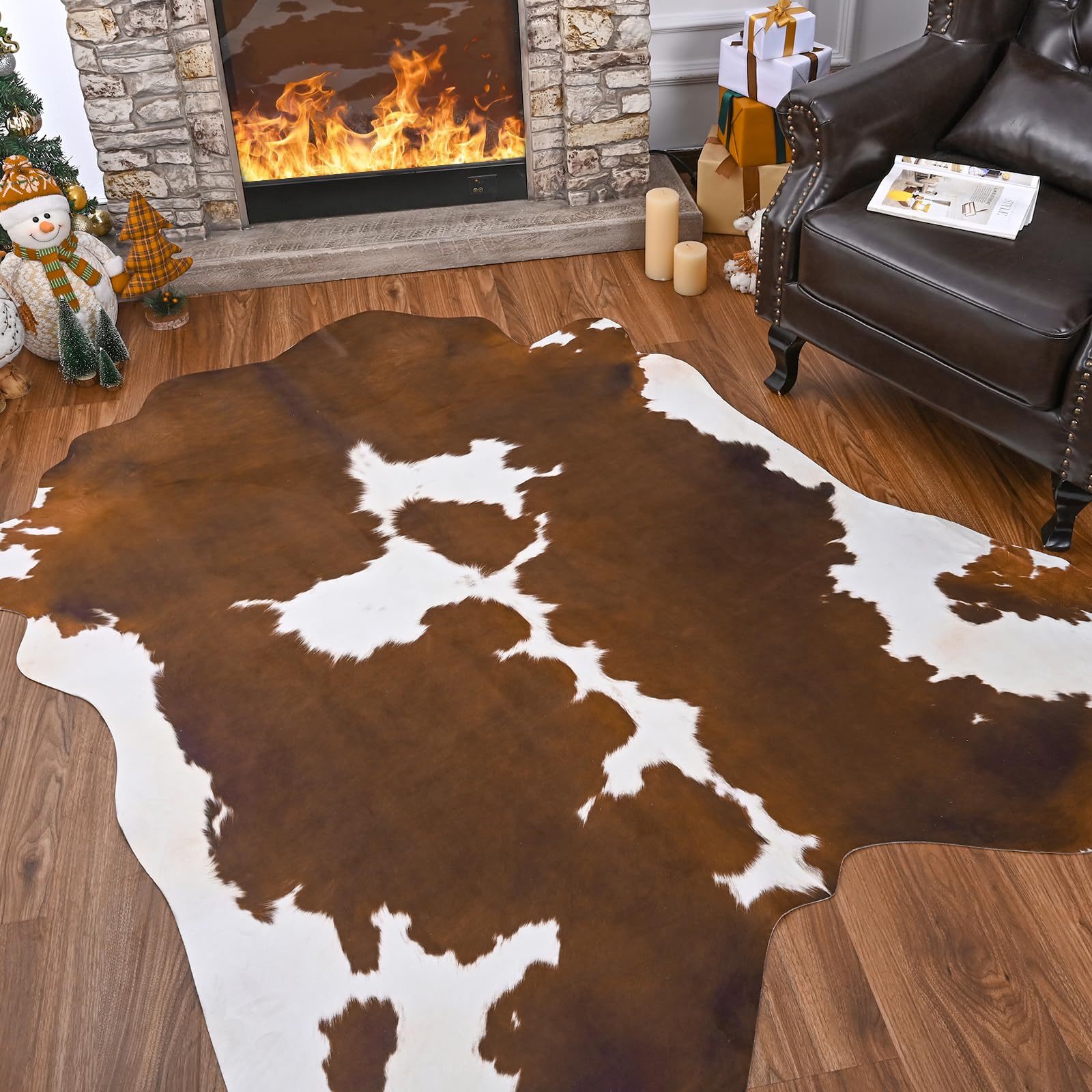 Comeet Faux Cowhide Rug 4 x 3 Feet, Medium Cow Rug Thickened Cow Print ...