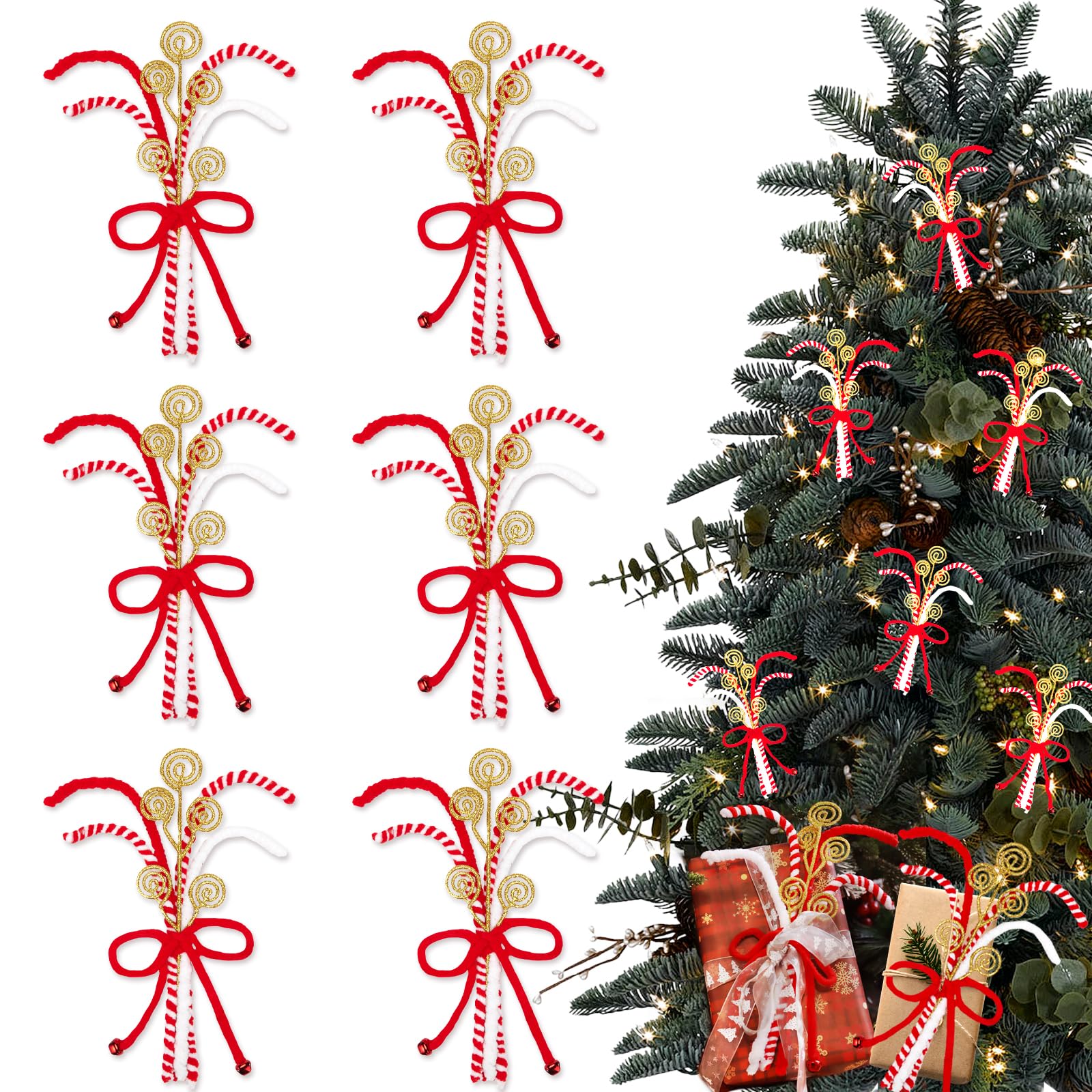 Amazon.com: Christmas Tree Decorations Picks, Woolen Candy Curly Pick ...