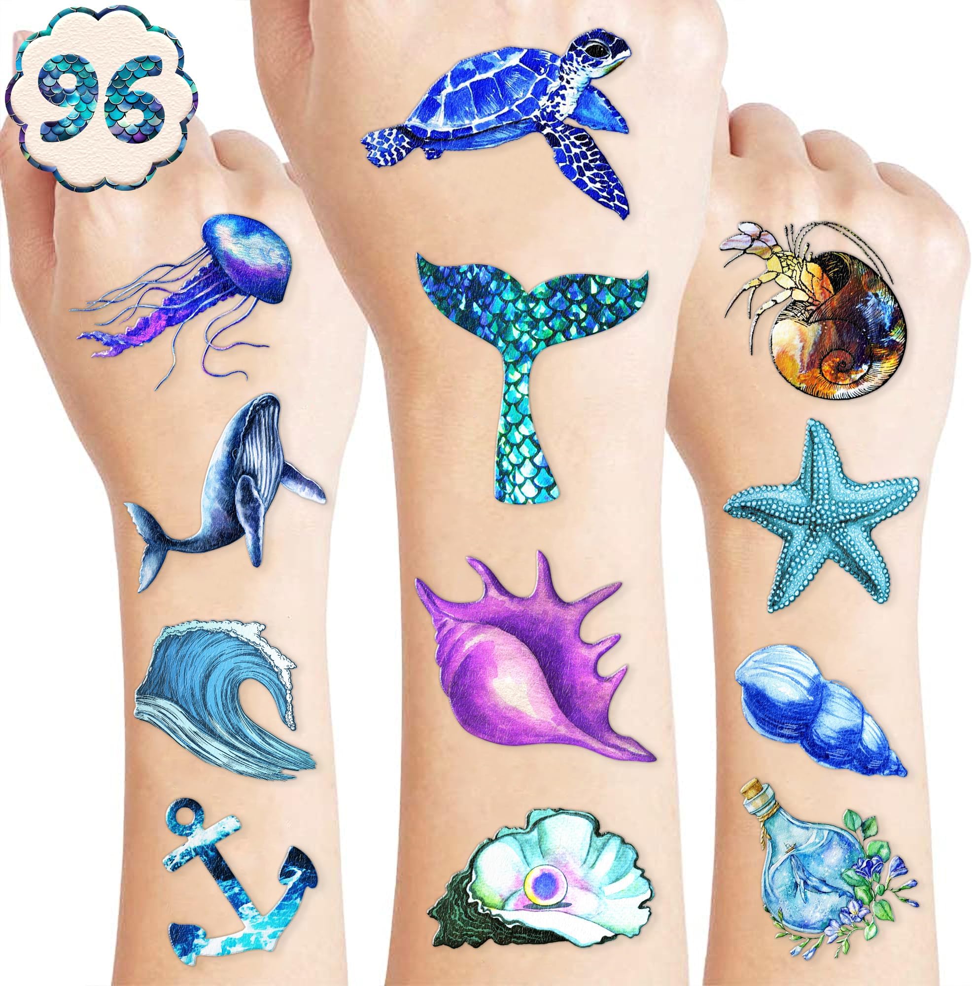 Amazon.com : 8 Sheets (118PCS) Ocean Temporary Tattoos Themed Under The ...