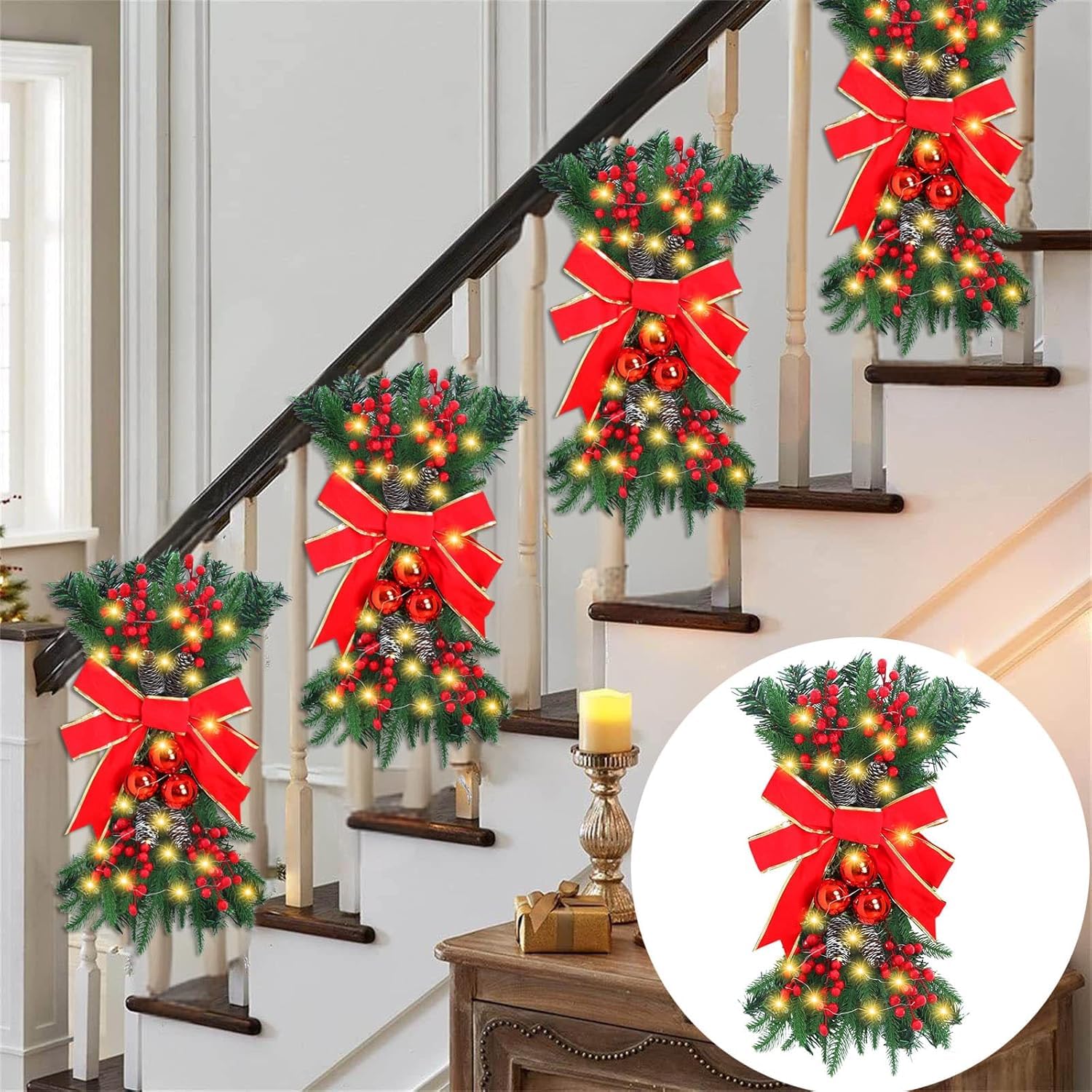 Amazon.com: Cordless Prelit Stairway Christmas Swag,24" Teardrop Trim ...