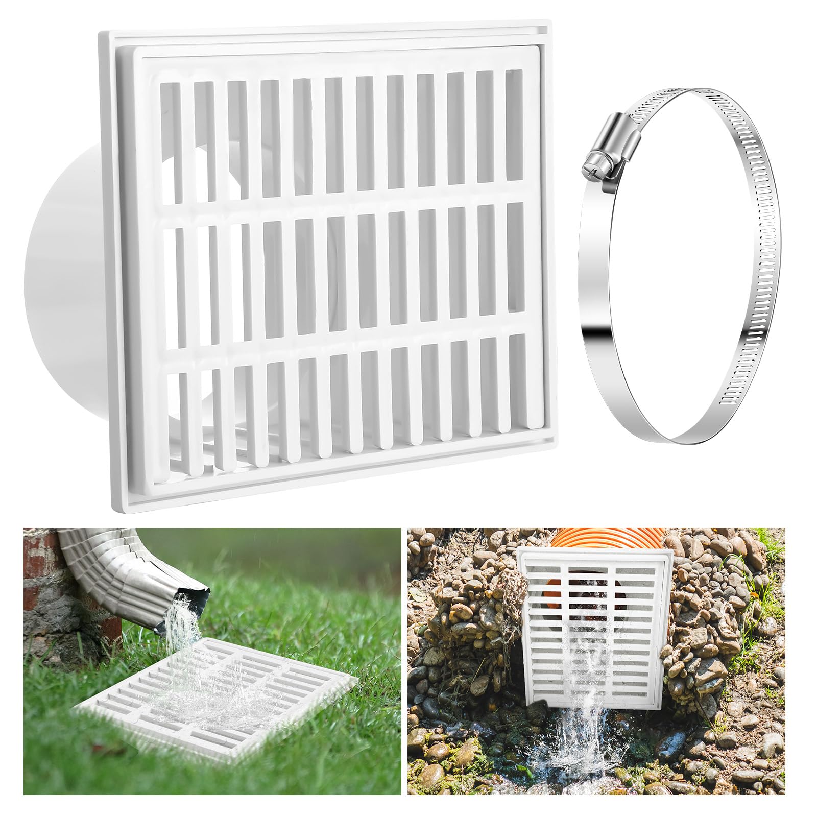 Nuanchu 4 Inch Grate Yard Drain Square Drain Grate Cover with Bottom ...
