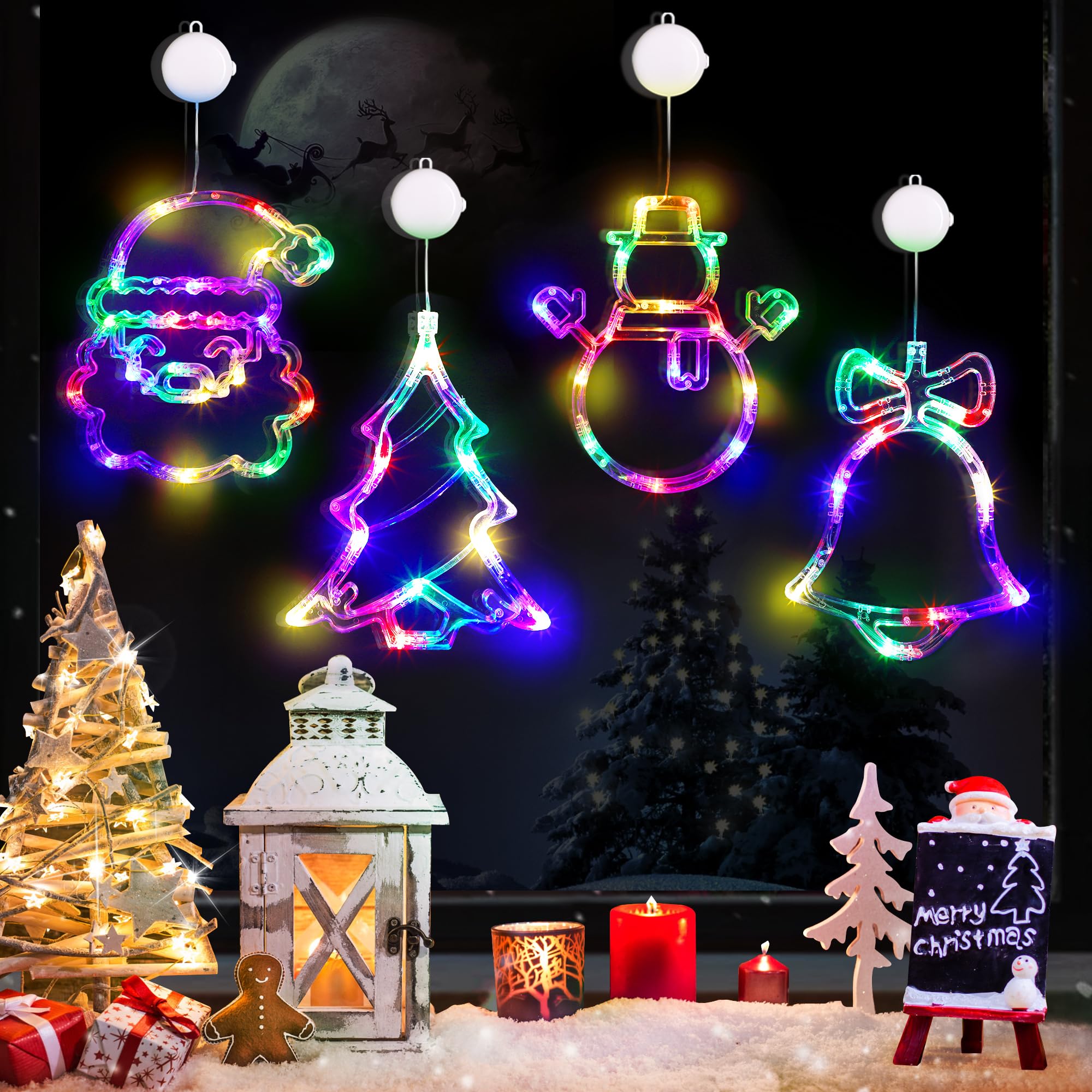 Amazon.com: 4 PCS Christmas Window Decorations, Santa Claus Snowman ...