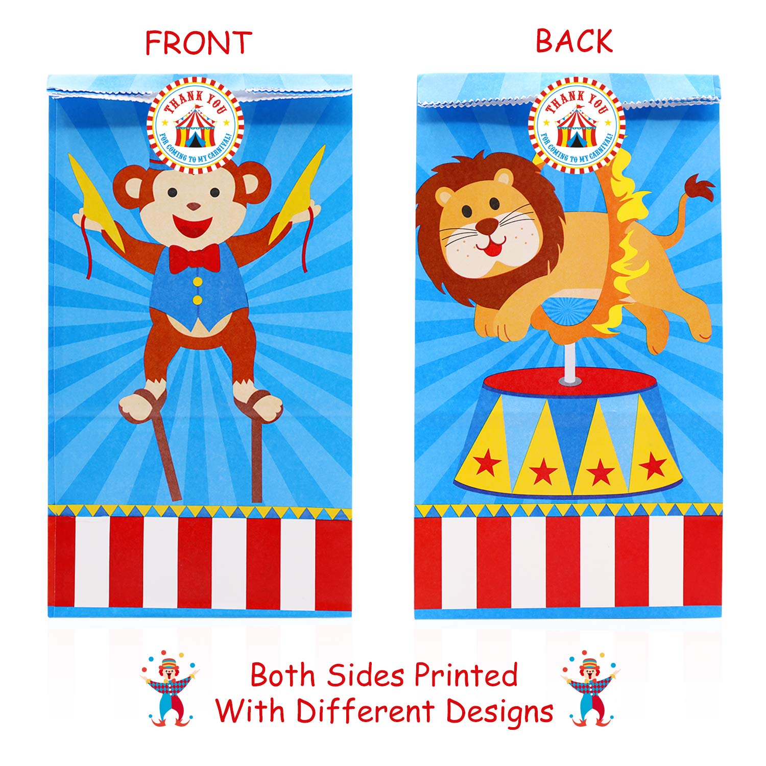 24 Pack Circus Party Candy Favor Bags With Thank You Stickers Carnival 24-pack-circus-party-candy-favor-bags-with-thank-you-stickers-carnival