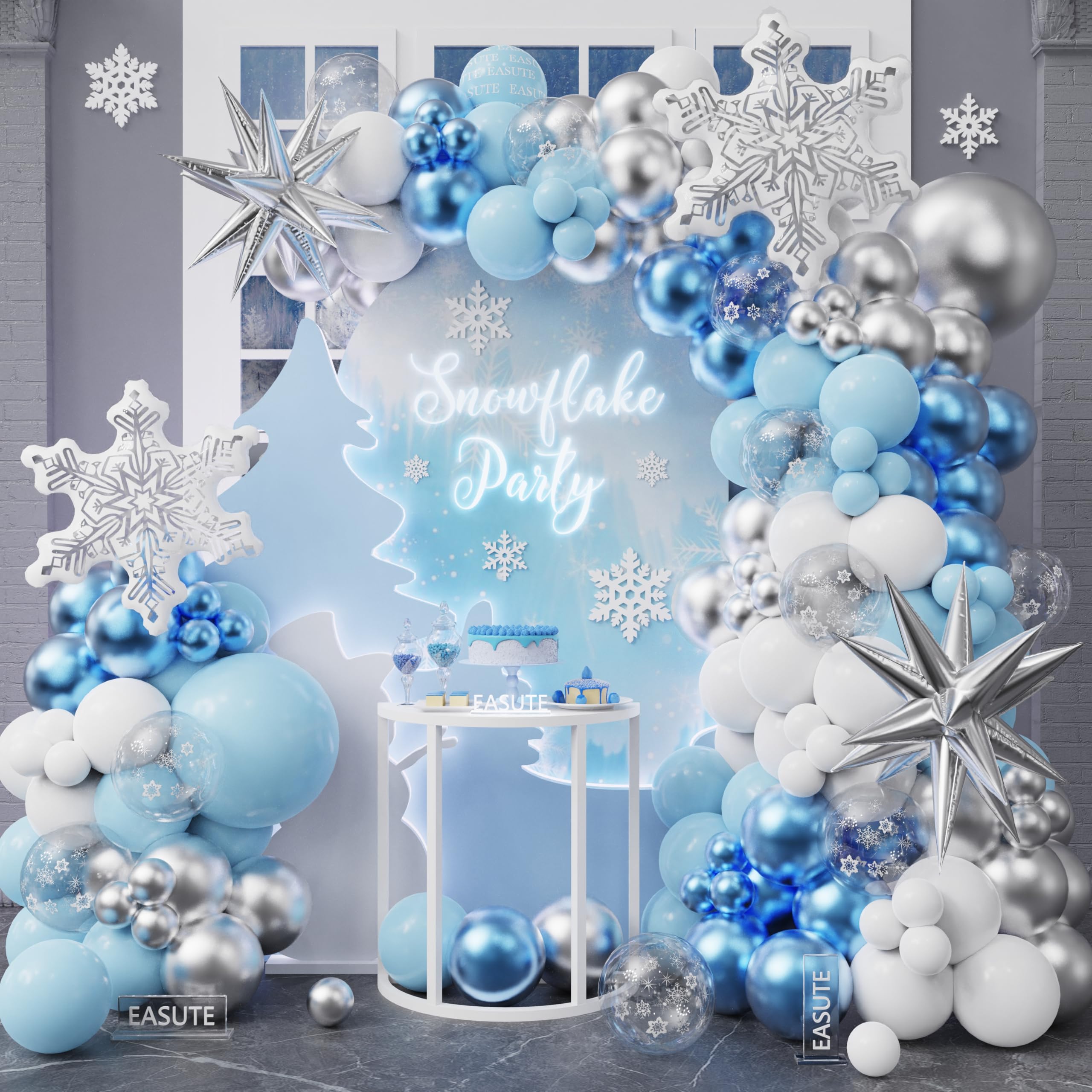 Amazon.com: Winter Snowflakes Balloon Garland Arch Kit Blue Silver ...