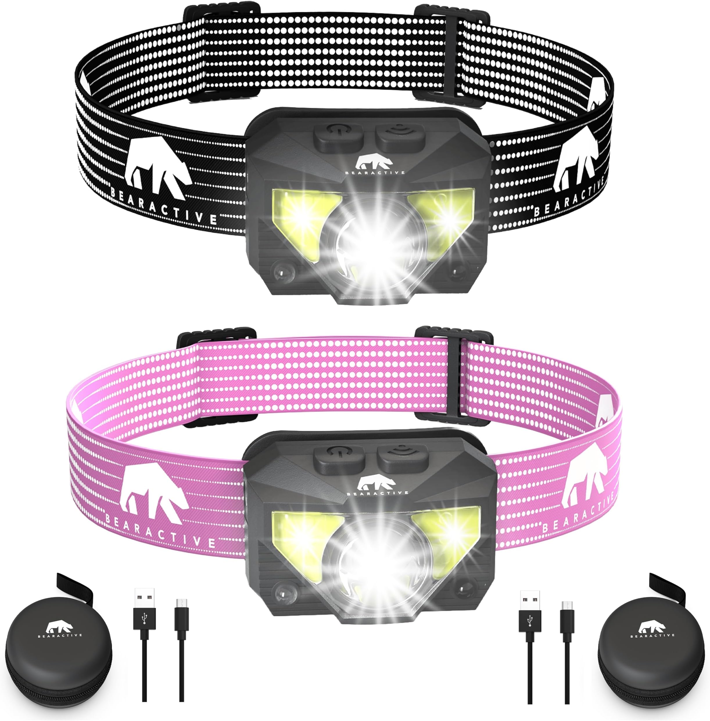 Bearactive 2x Headlamp Rechargeable Flashlights, 12+ Hour Battery Life ...