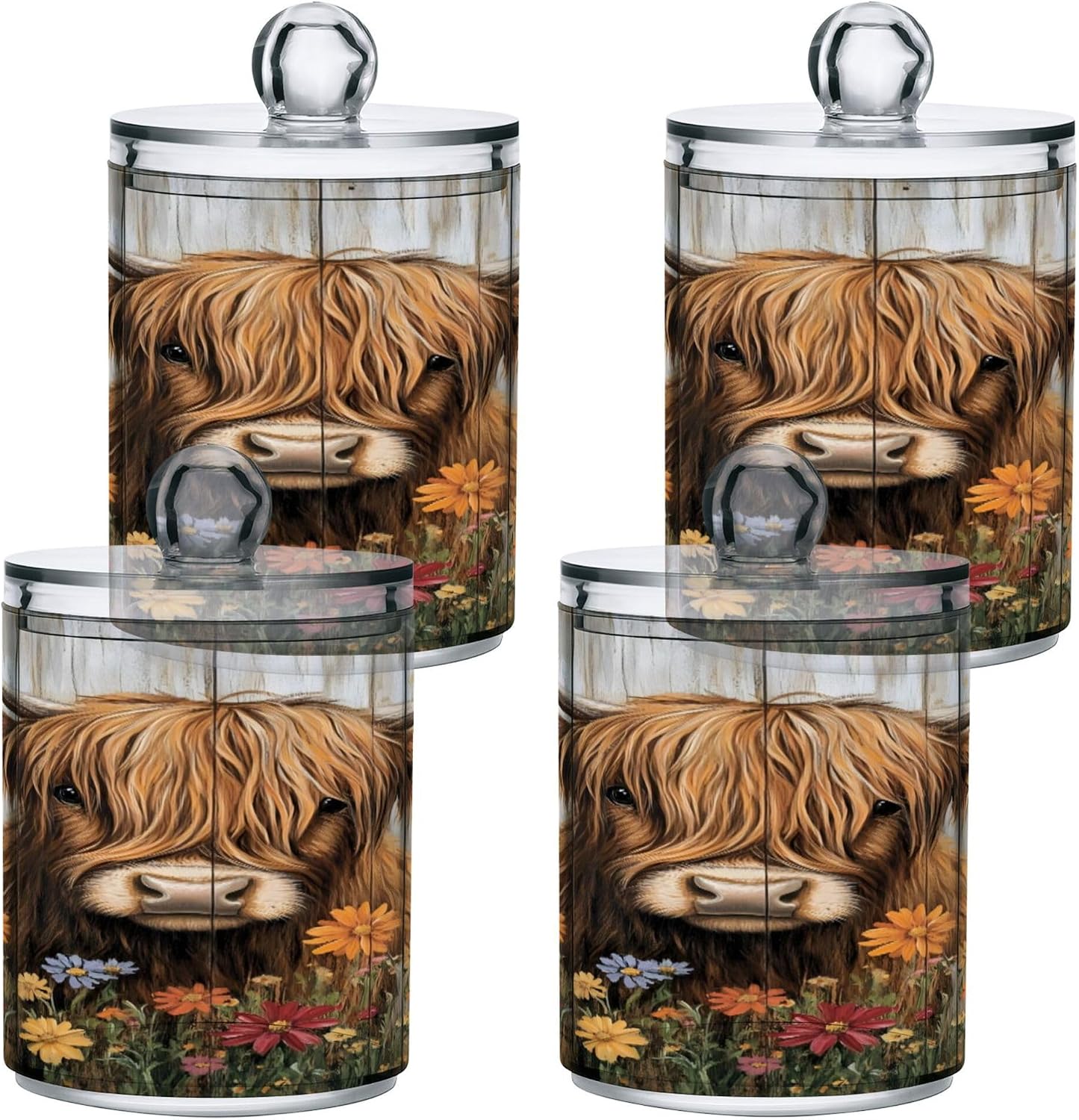 Amazon.com: xigua 4 Pack Cute Highland Cow Qtip Holder Dispenser with ...