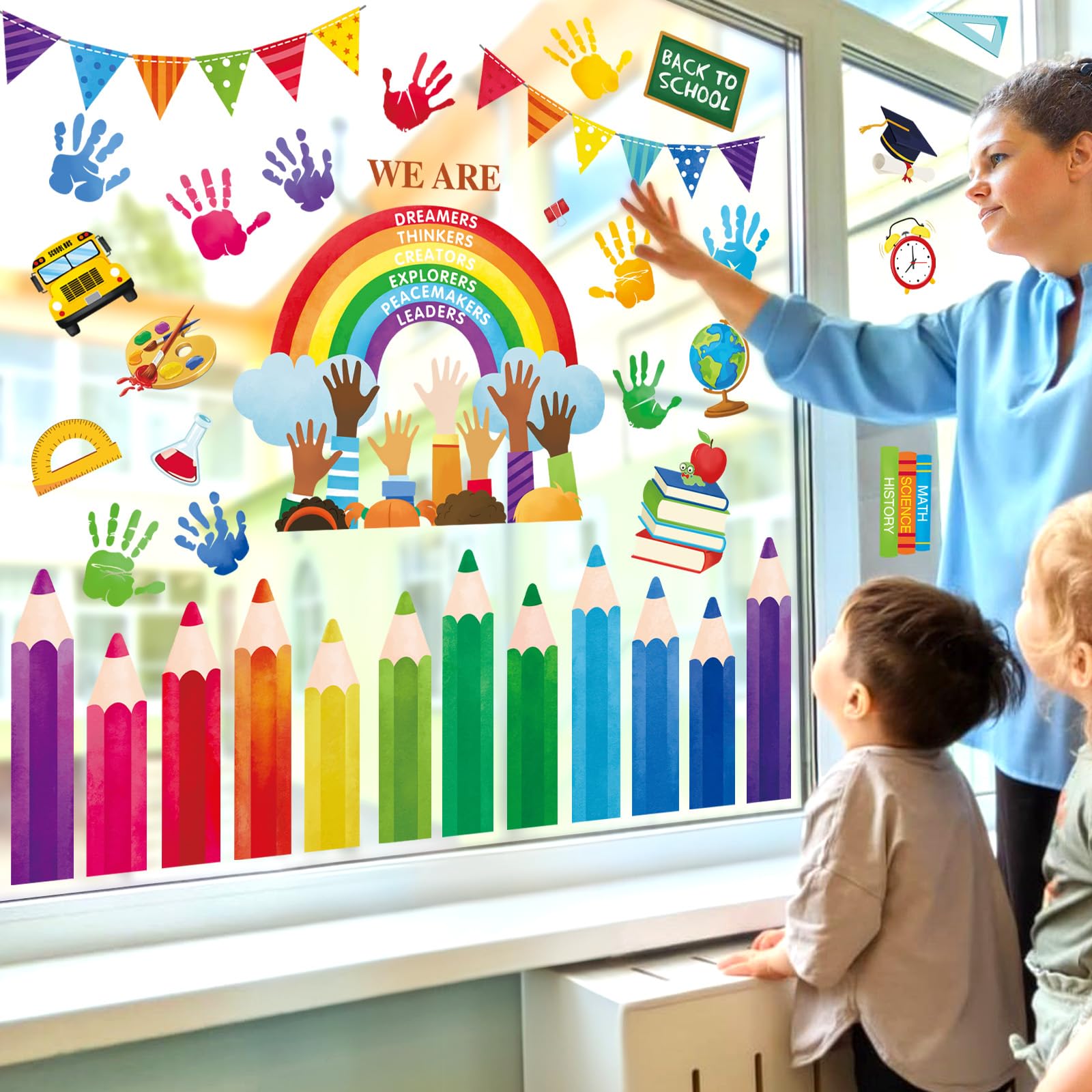 decalmile Inspirational Rainbow Colorful Pencils Double Sided Window ...