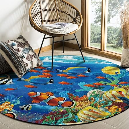 Amazon.com: Ocean Theme Area Rug Round Rugs 5ft, Underwater World Fish ...