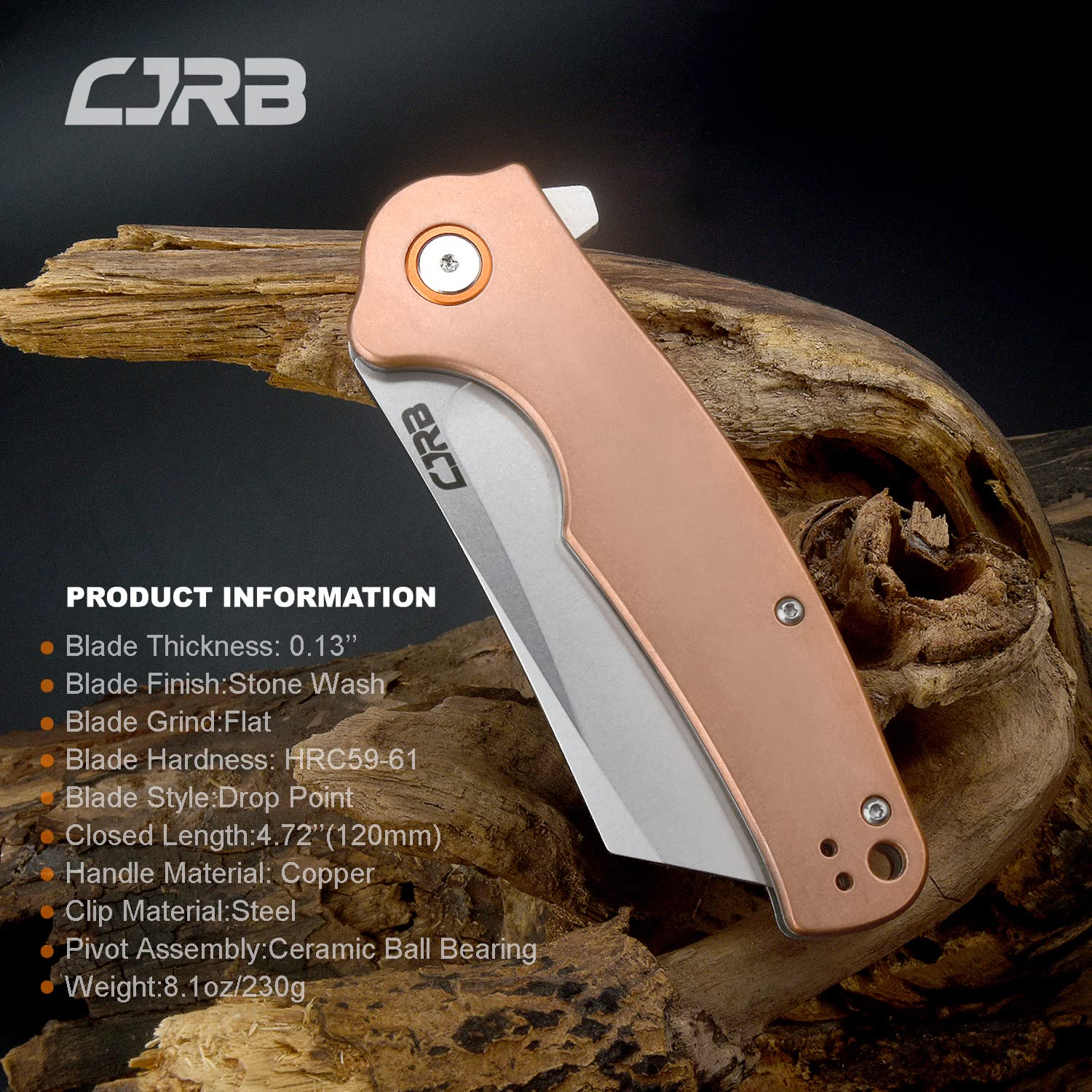 Snapklik.com : CJRB Crag Folding Pocket Knife, 3.43" D2 Steel Blade ...