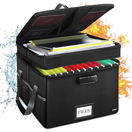 Amazon.com : Fireproof Document Box with Lock, ETRONIK 2 Layer File Box ...