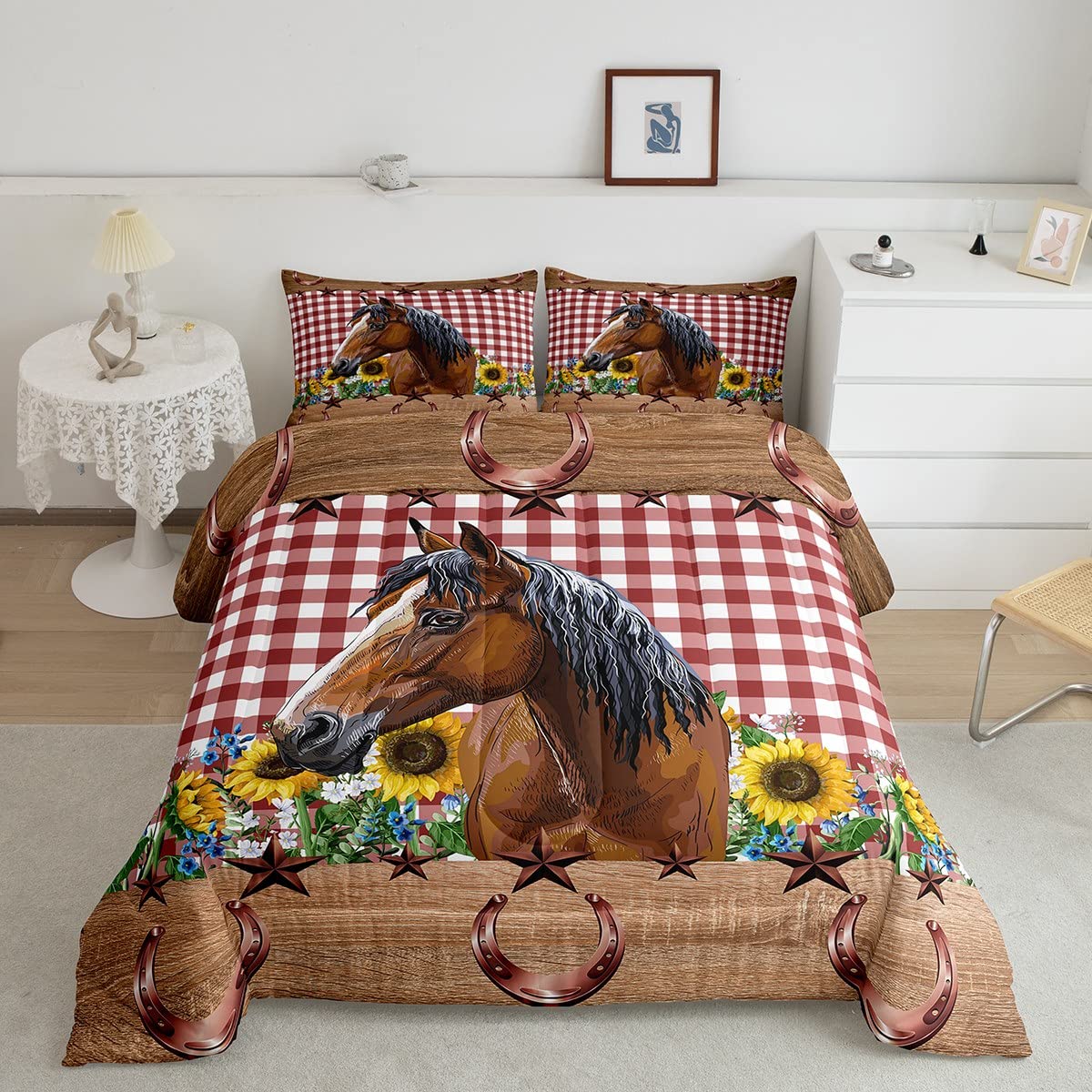 Amazon.com: Sunflower Horse Comforter Set King Size,Western Texas Stars ...