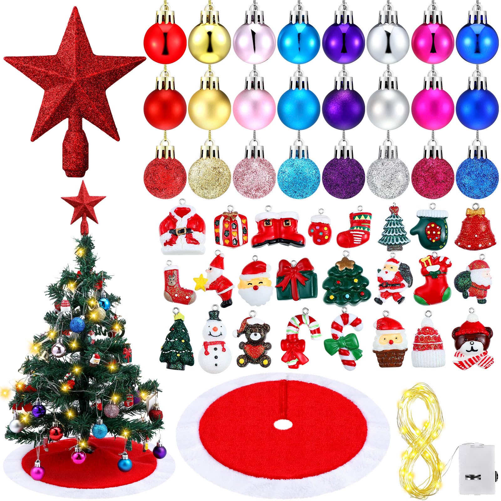 Amazon.com: Poen 51 Pcs Mini Christmas Ornaments for Mini Tree ...