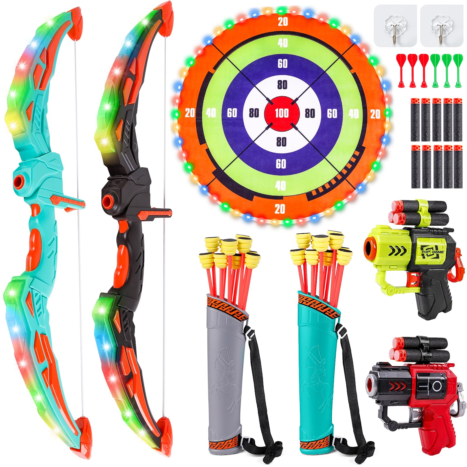 Amazon.com: 2 Pack Kids Bow and Arrow Set Toy for Ages 4-6 8-12 Boys ...