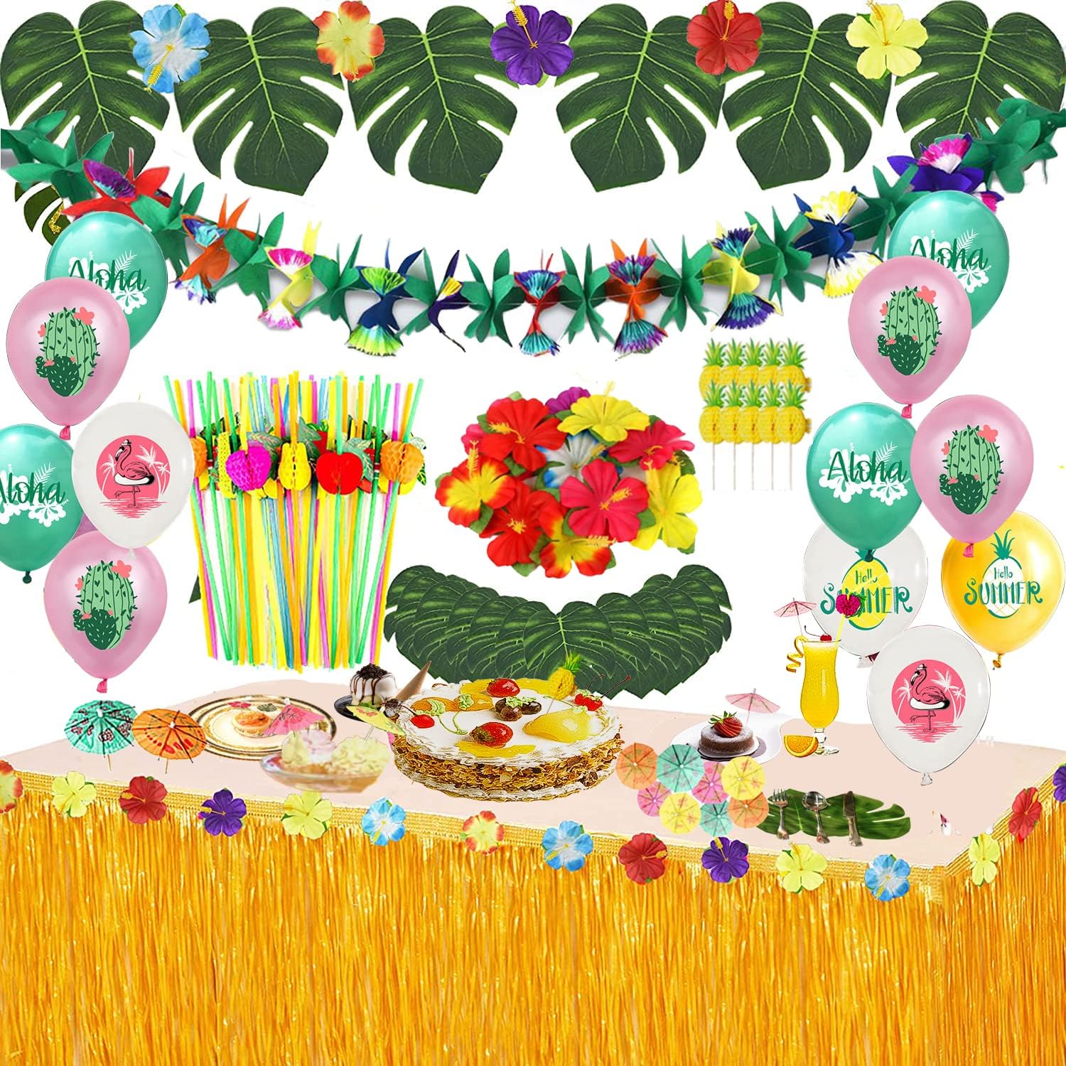 Decoraciones de fiesta temática hawaiana, juego de 106 piezas de Aloha ...