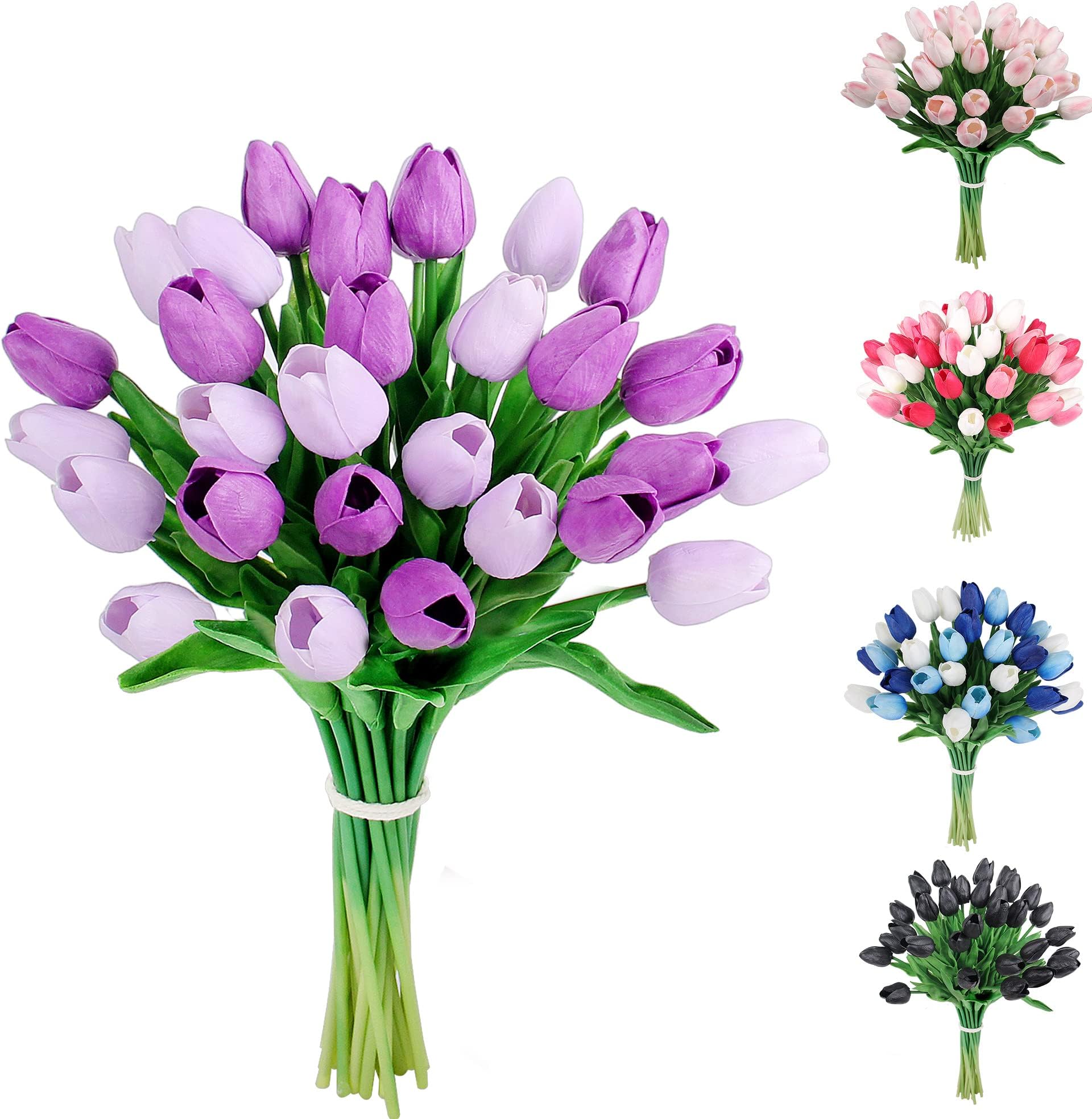 Amazon.com: 200 Pcs Multicolor Tulips Artificial Flowers Tulip Bouquet ...