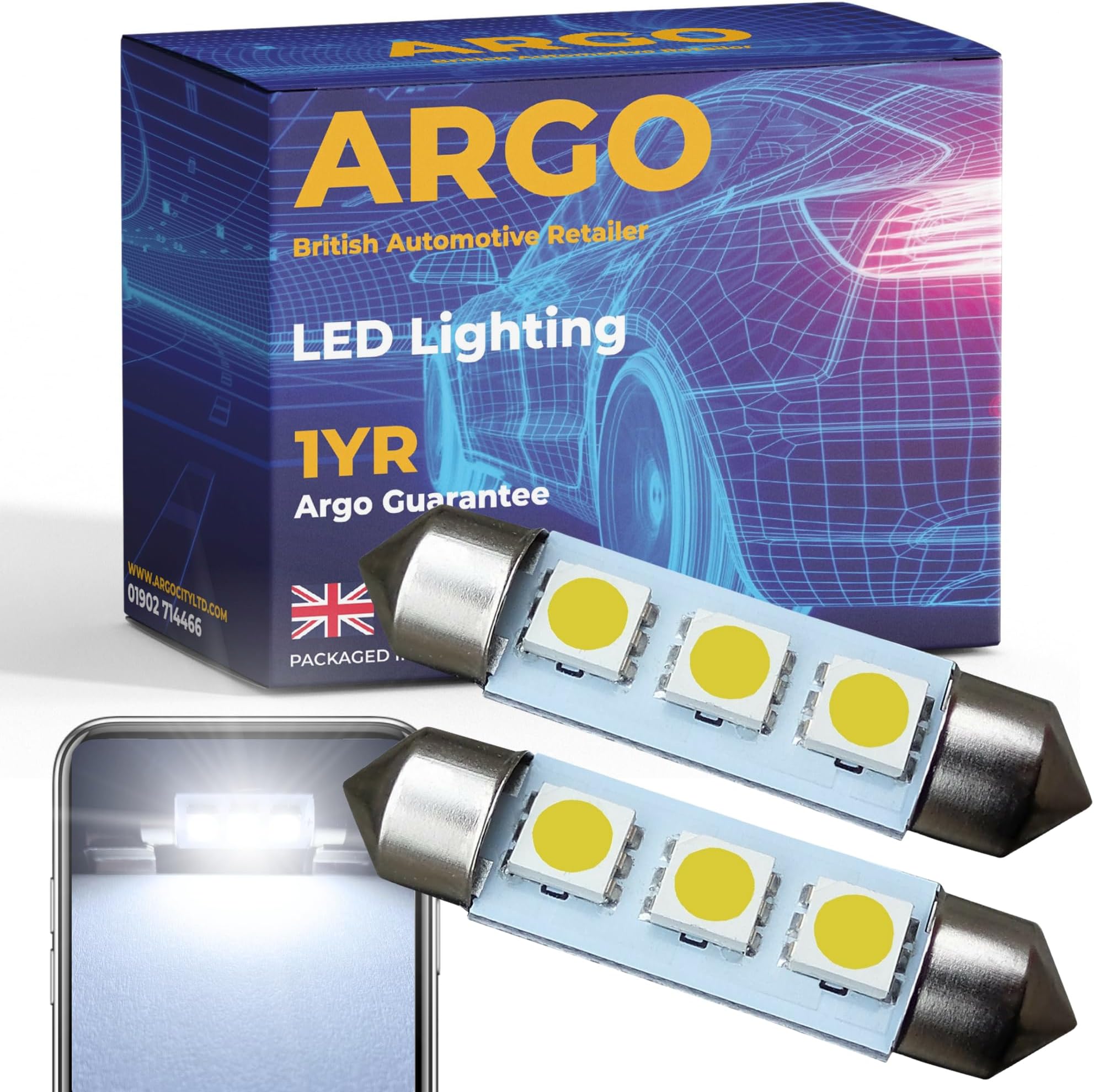 Argo 36mm 239 272 Festoon LED Car Bulb 3 Smd Dome Reading Xenon White ...