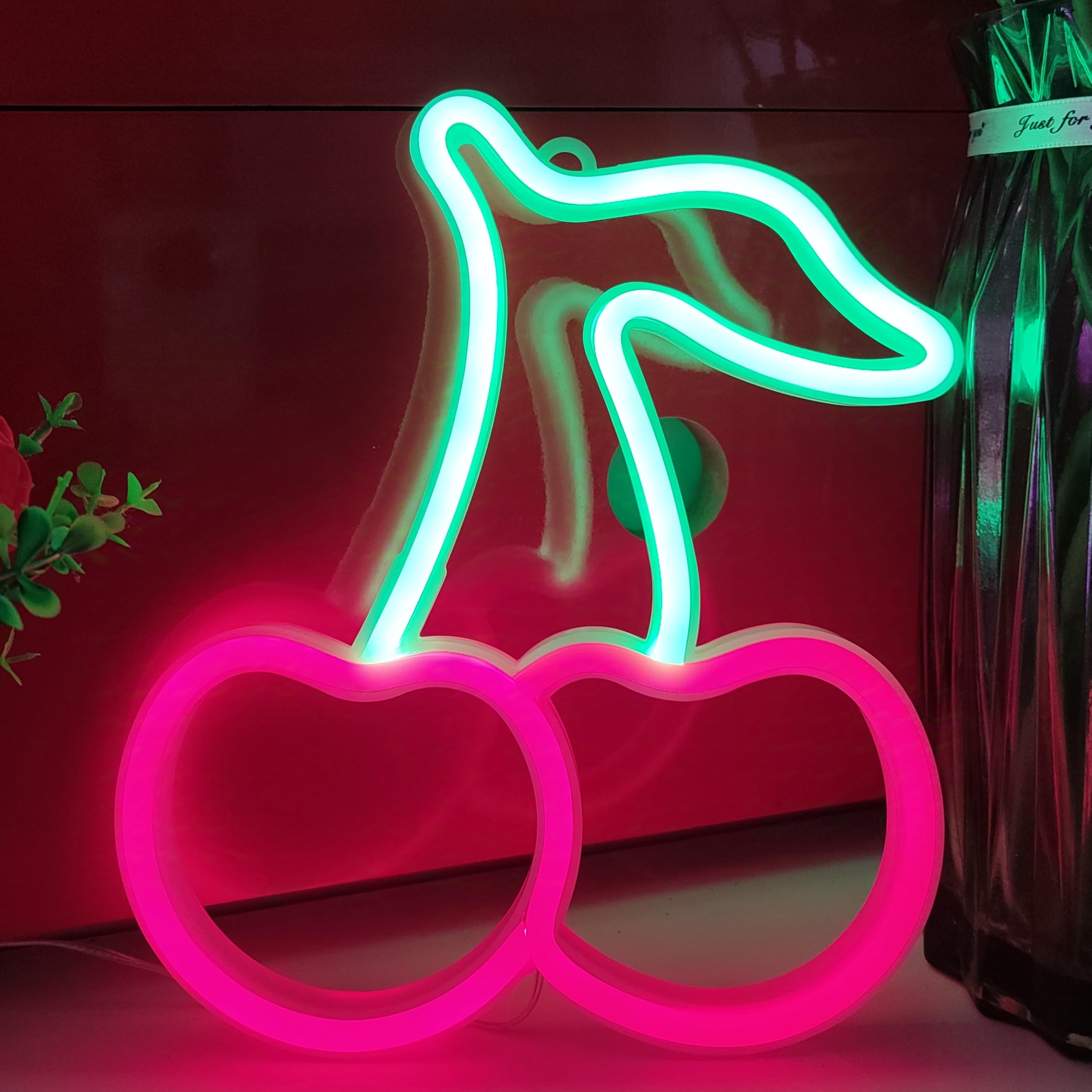 JYWJ Cherry Neon Sign,USB or 3-AA Battery Powered Neon Light,LED Table ...