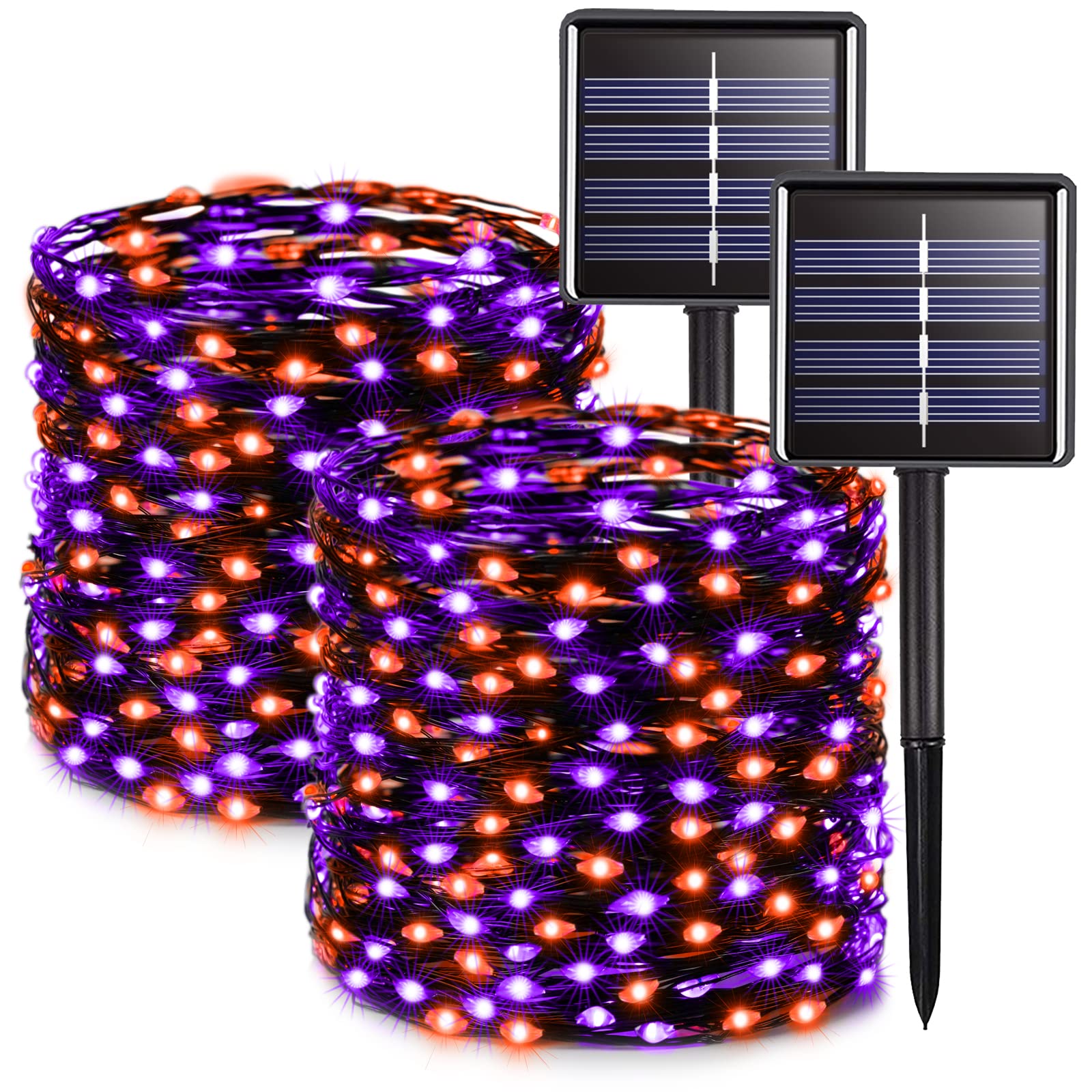 JMEXSUSS 2 Pack Solar Halloween Lights, Total 66FT 200 LED Orange and ...