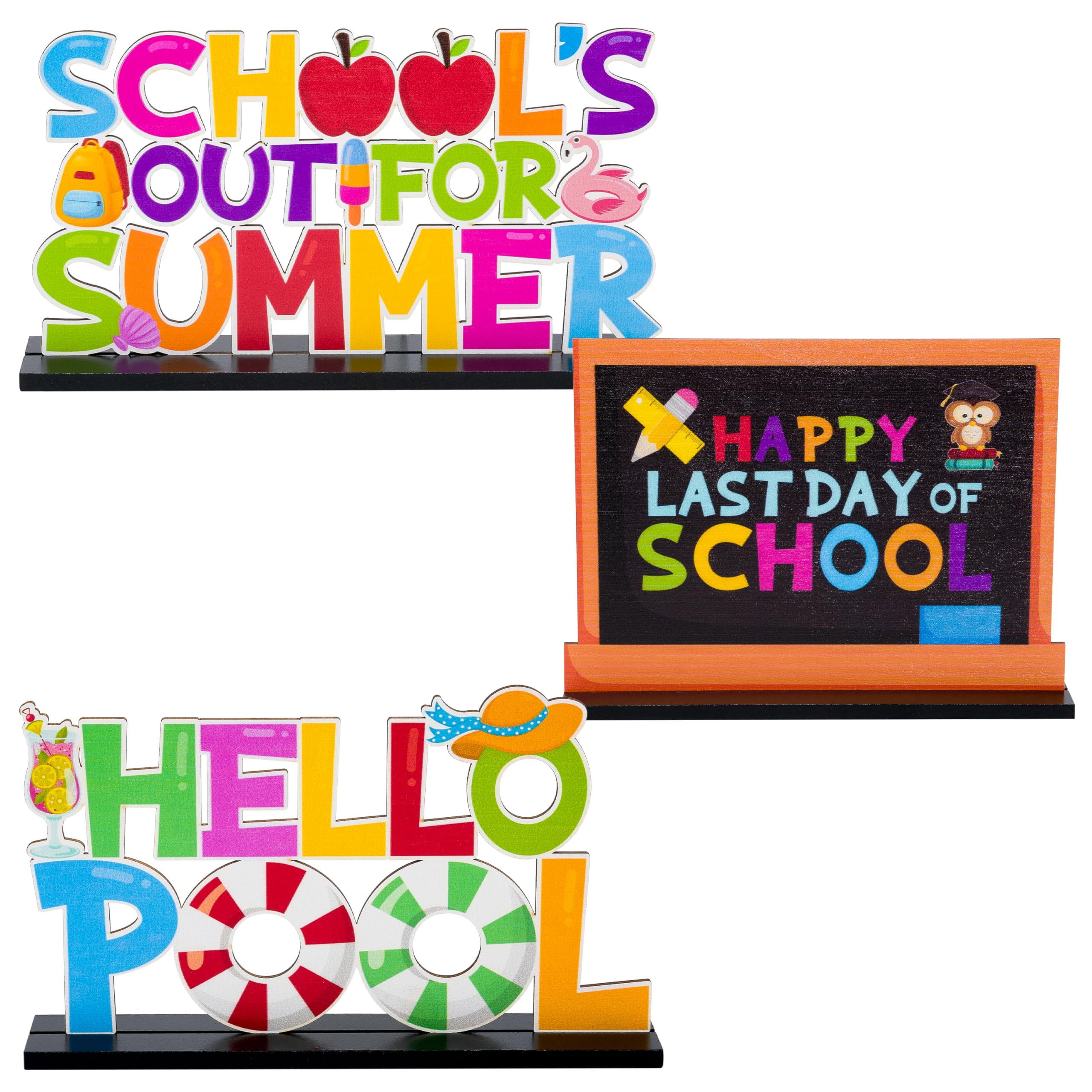 Amazon.com: Haooryx 3Pcs Summer End of School Year Wood Centerpieces ...