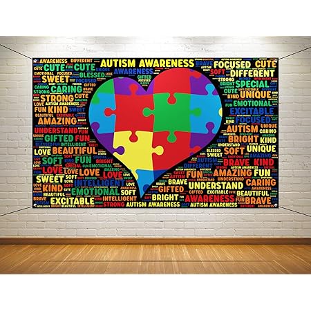 Amazon.com : Autism Awareness Backdrop Banner April Puzzle Piece ...