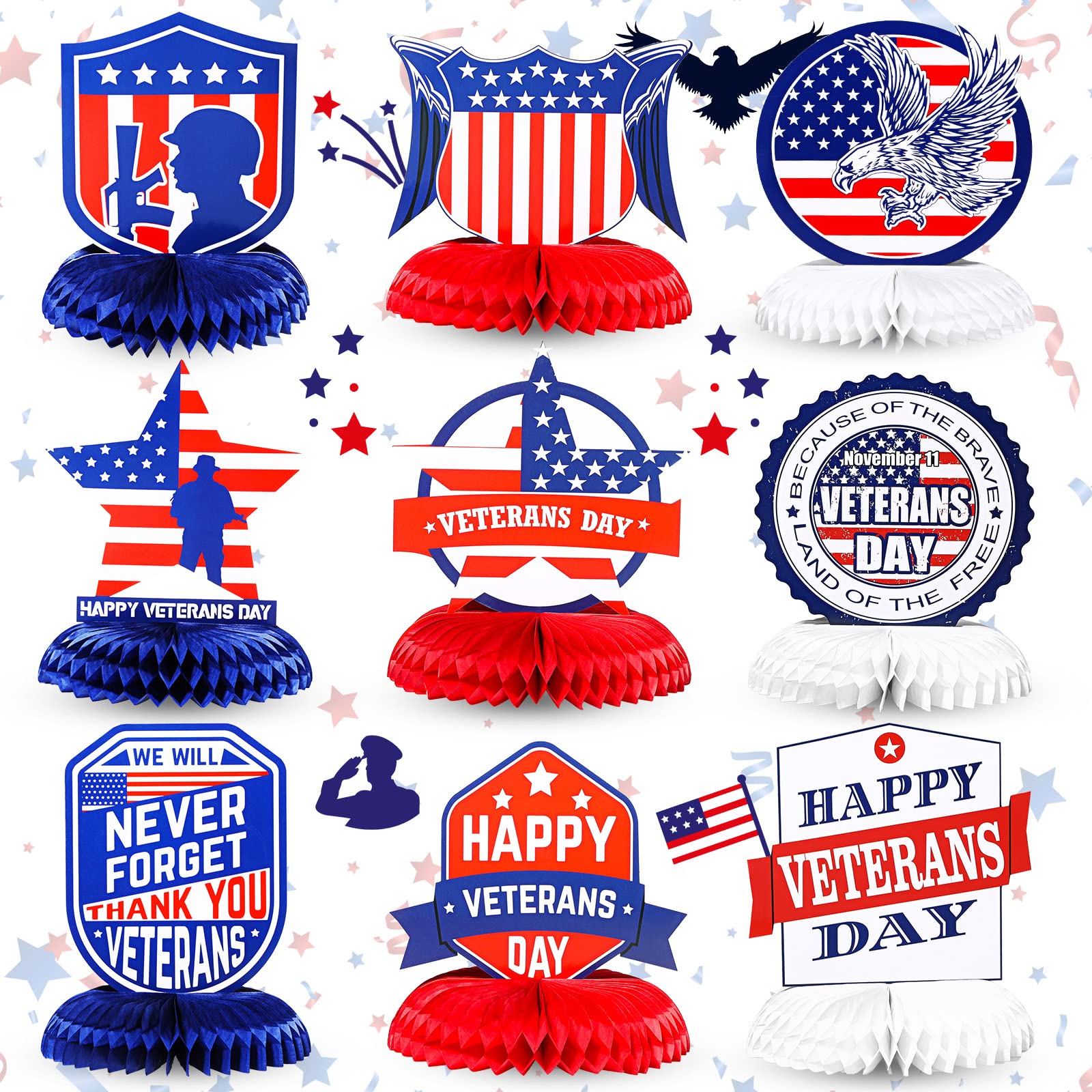 Amazon.com: 9 Pcs Happy Veterans Day Party Honeycomb Centerpiece ...