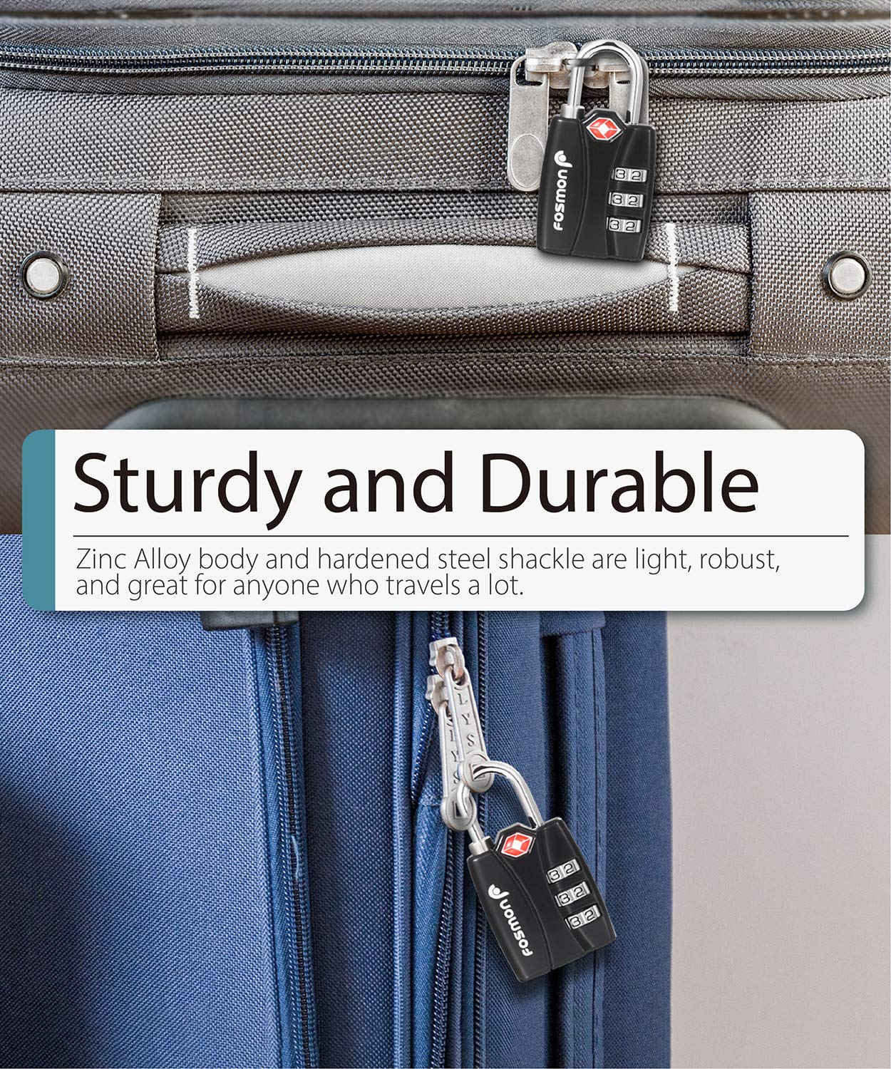 Snapklik.com : Fosmon TSA Accepted Luggage Locks, (3 Pack) Open Alert Indicator 3 Digit ...