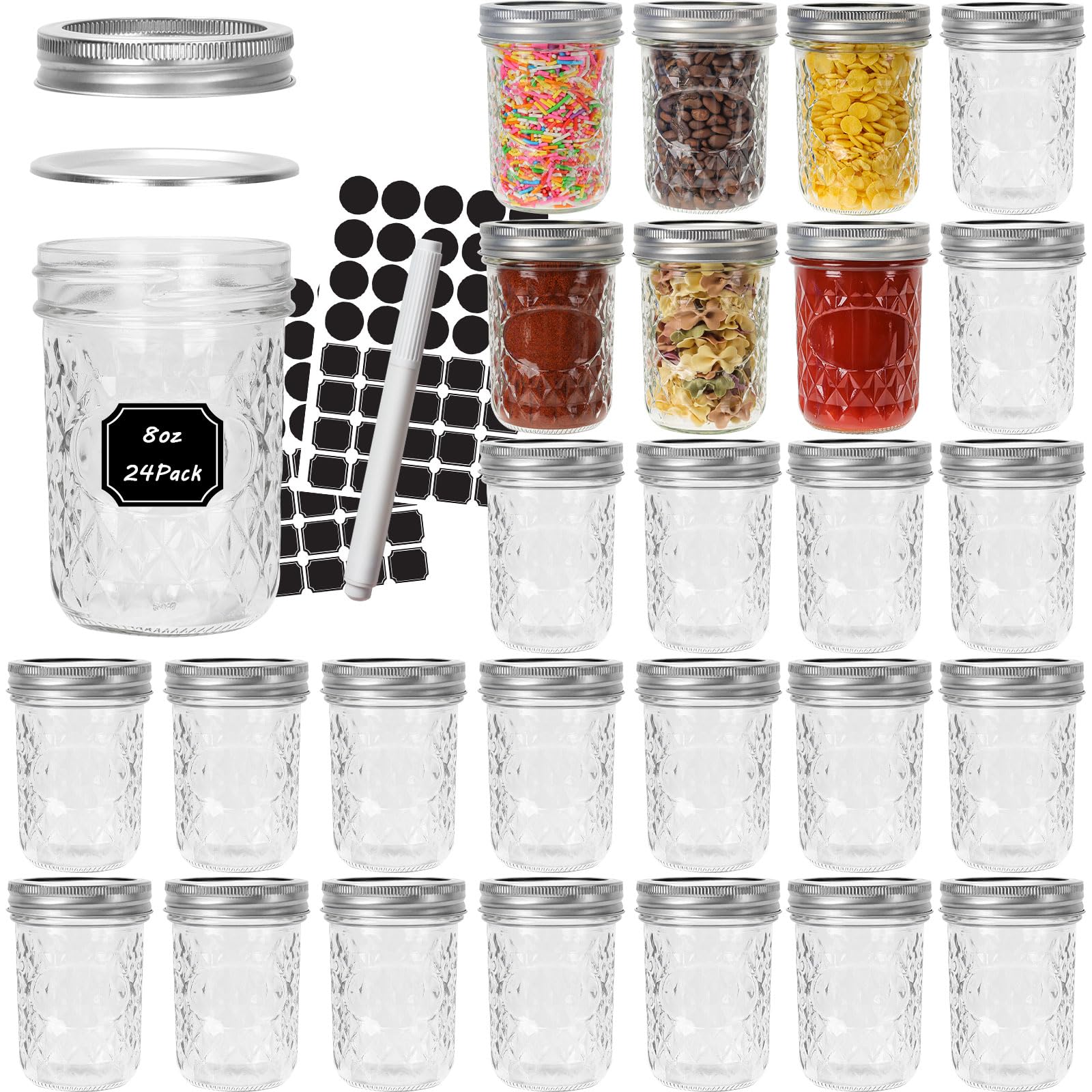 Amazon.com: CycleMore Mason Jars 8 oz, 24 Pack Canning Jars with ...