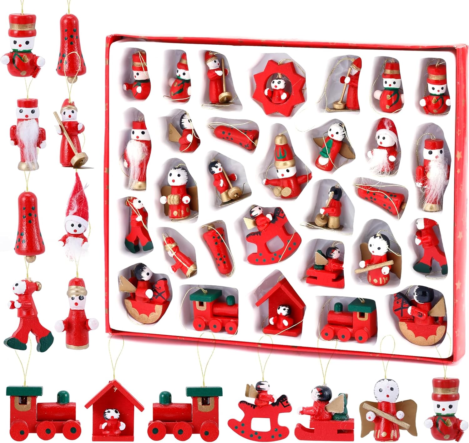 Auniq 30PCS Christmas Miniature Ornaments, Mini Wooden Christmas Tree ...