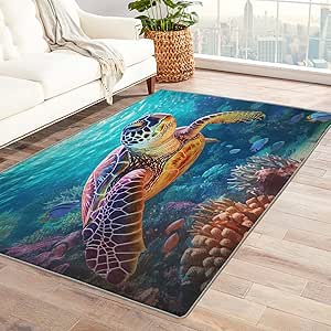 Amazon.com: SherAvant Sea Turtle Rug Nursery - 5x6 Rug - Sea Turtle Rug ...