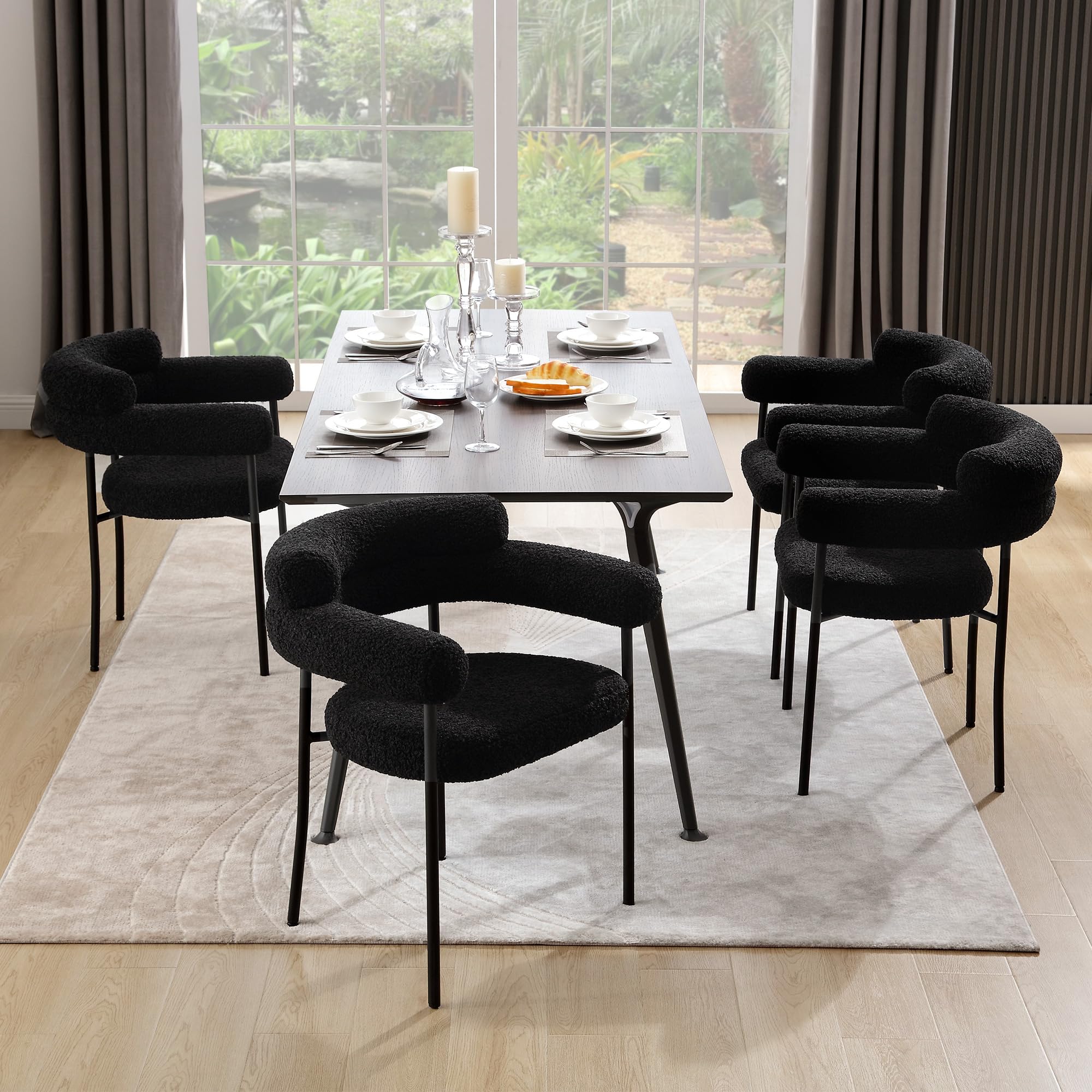 Amazon.com - Zesthouse Modern Sherpa Dining Chairs Set of 4, Black ...
