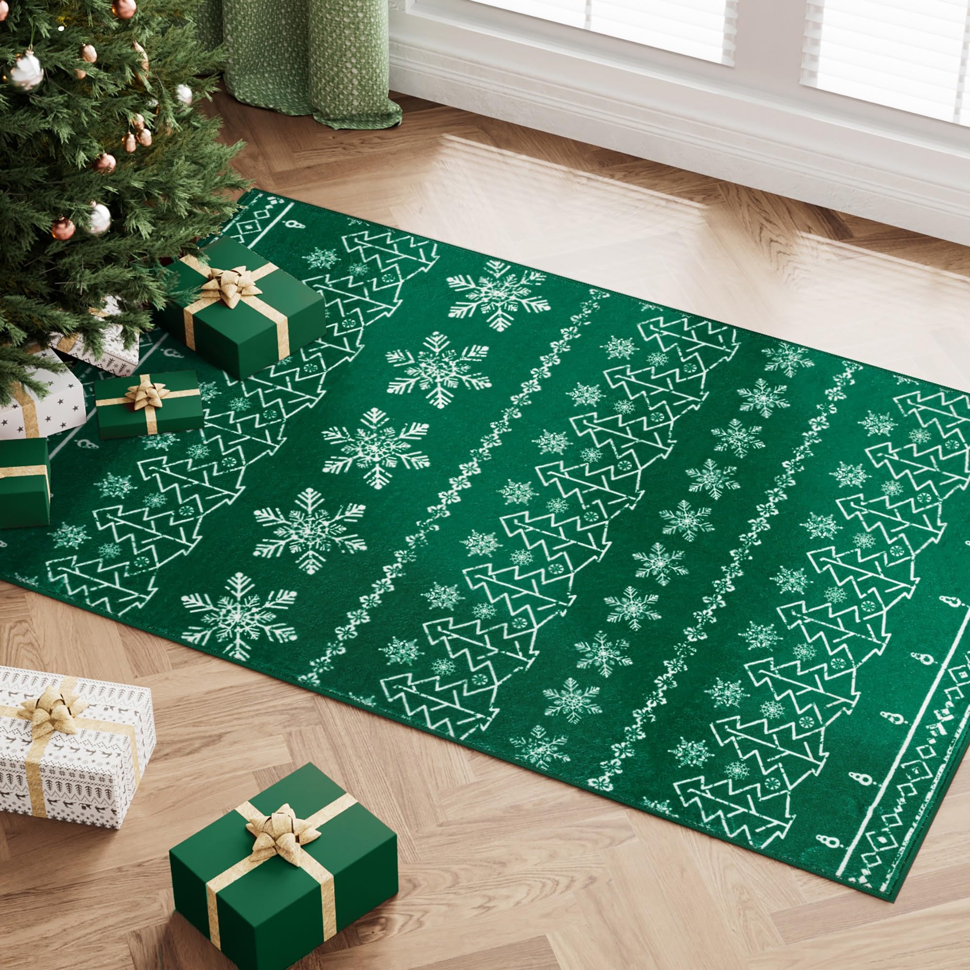 Amazon.com: PureCozy Christmas Green Area Rug 2x3 Washable Entryway Rug ...