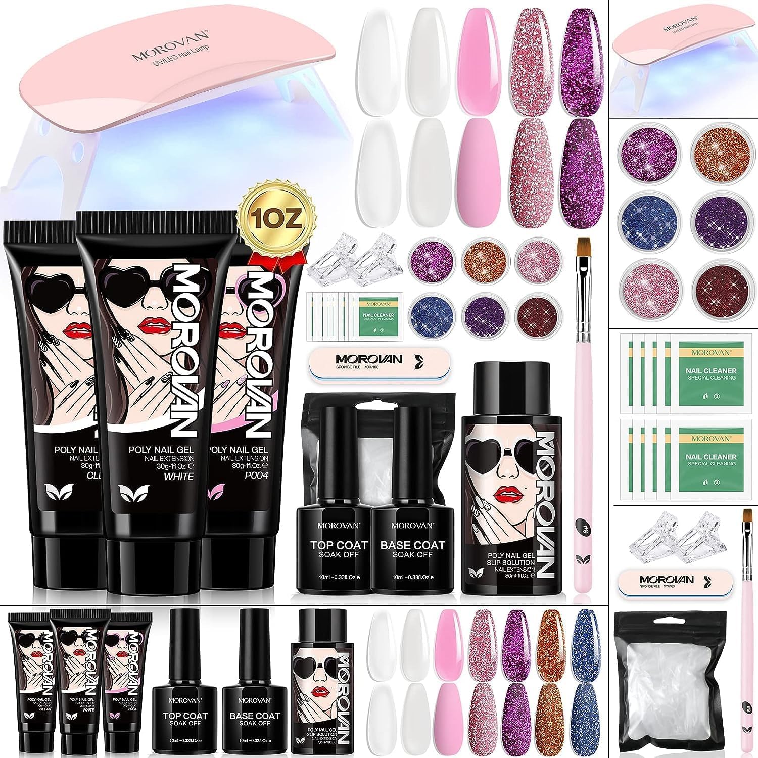 Amazon.com : Morovan Poly Gel Nail Kit: Poly Gel Kits with UV Lamp 3 ...