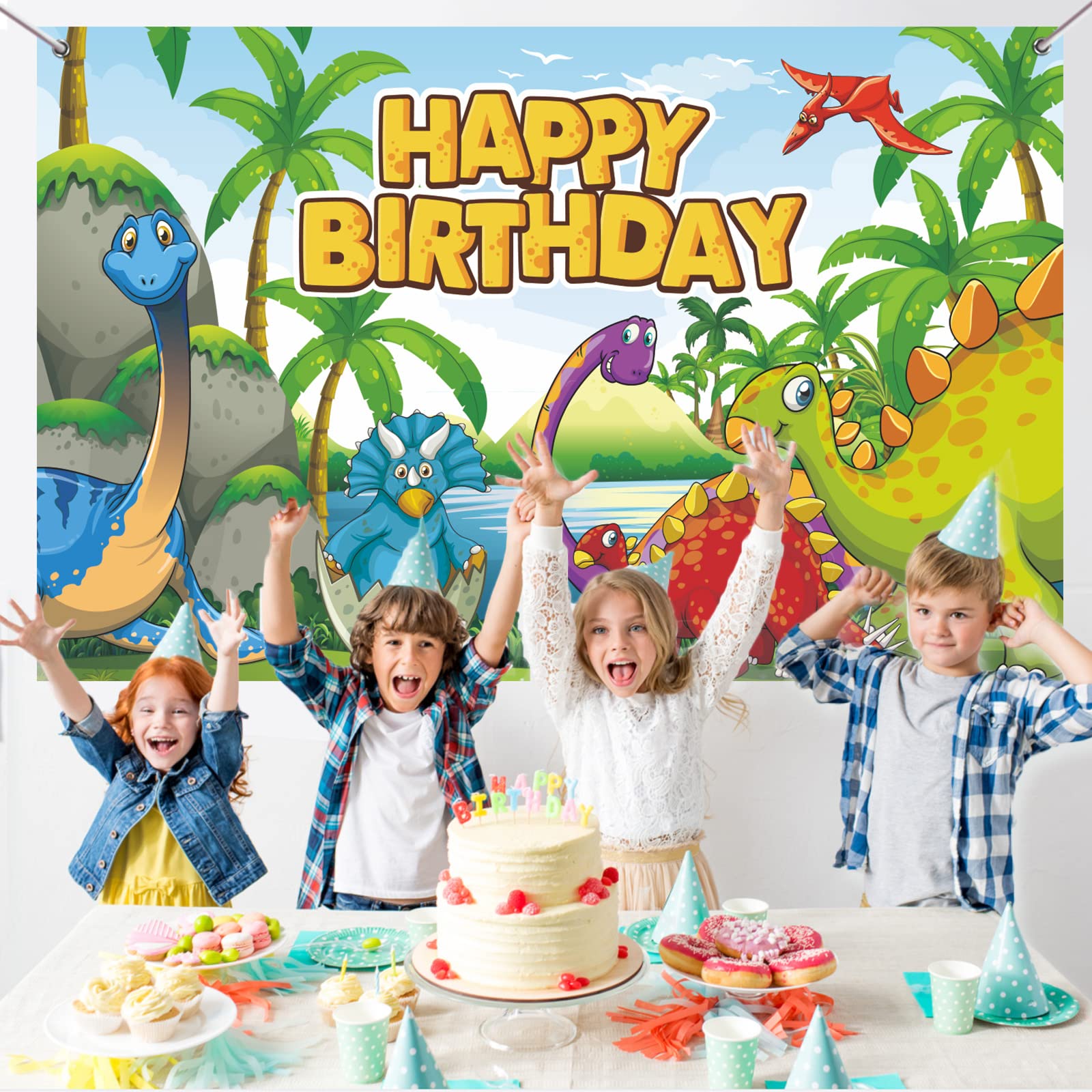 Dinosaur Birthday 5x3ft Dinosaur Theme Backdrop Jungle Banner Backdrop ...