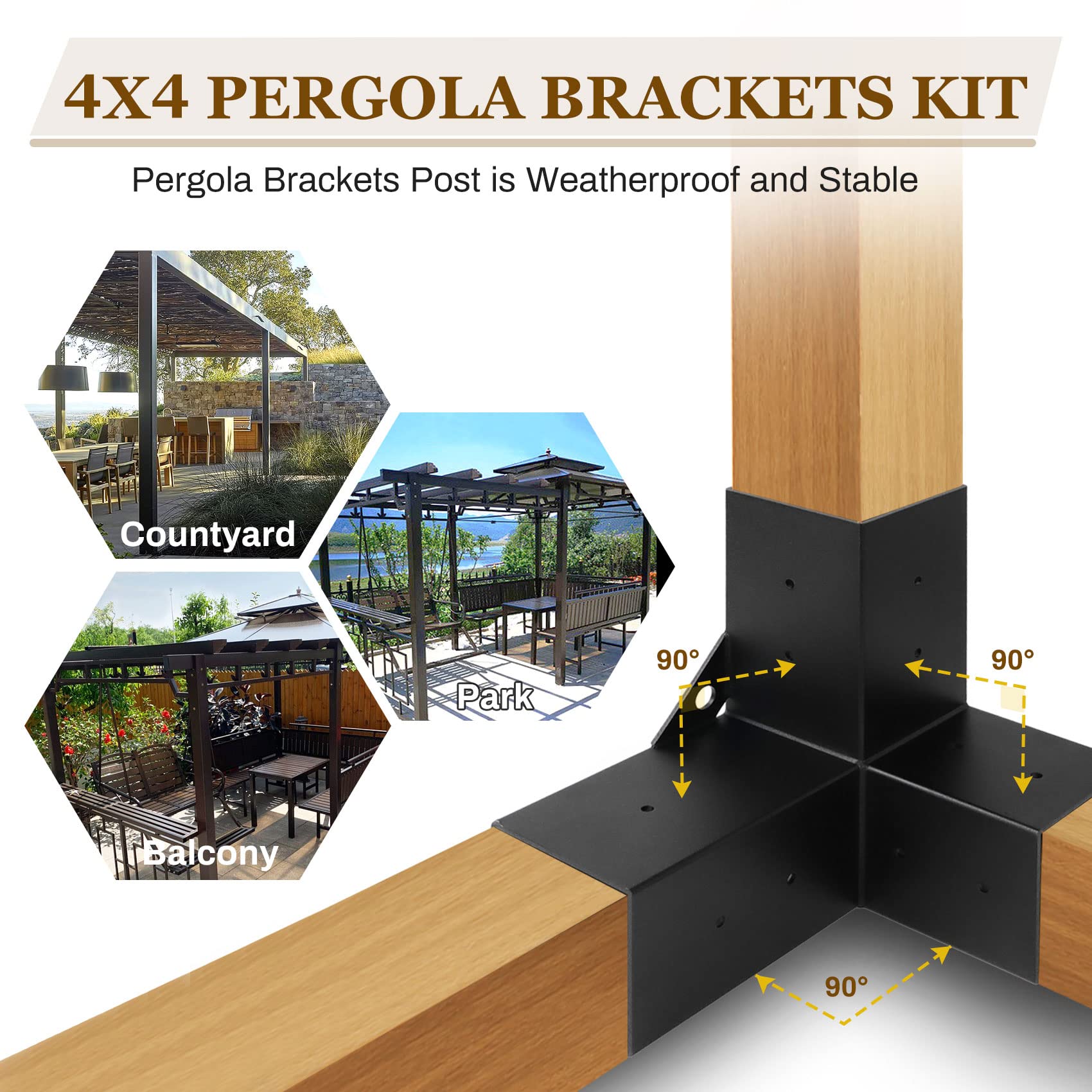 Snapklik.com : 4x4(Actual: 35x35 Inch) 3-Way Pergolas Corner Extension Brackets, Aluminum ...