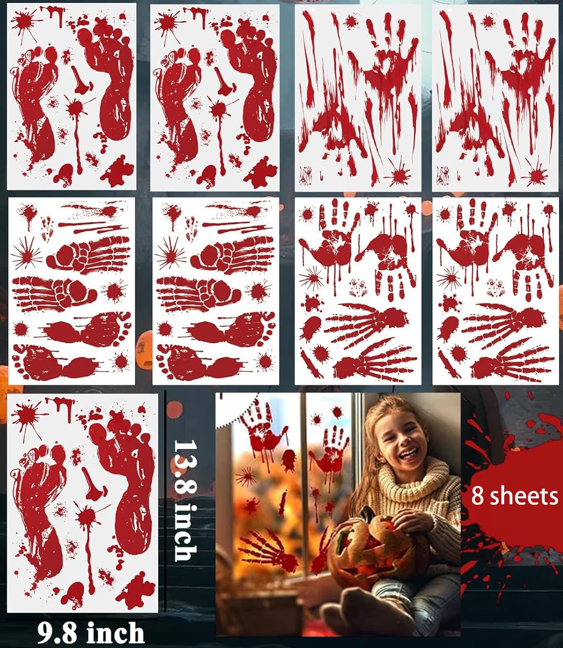 Snapklik.com : Halloween Bloody Handprint Footprint Window Clings - 8 ...