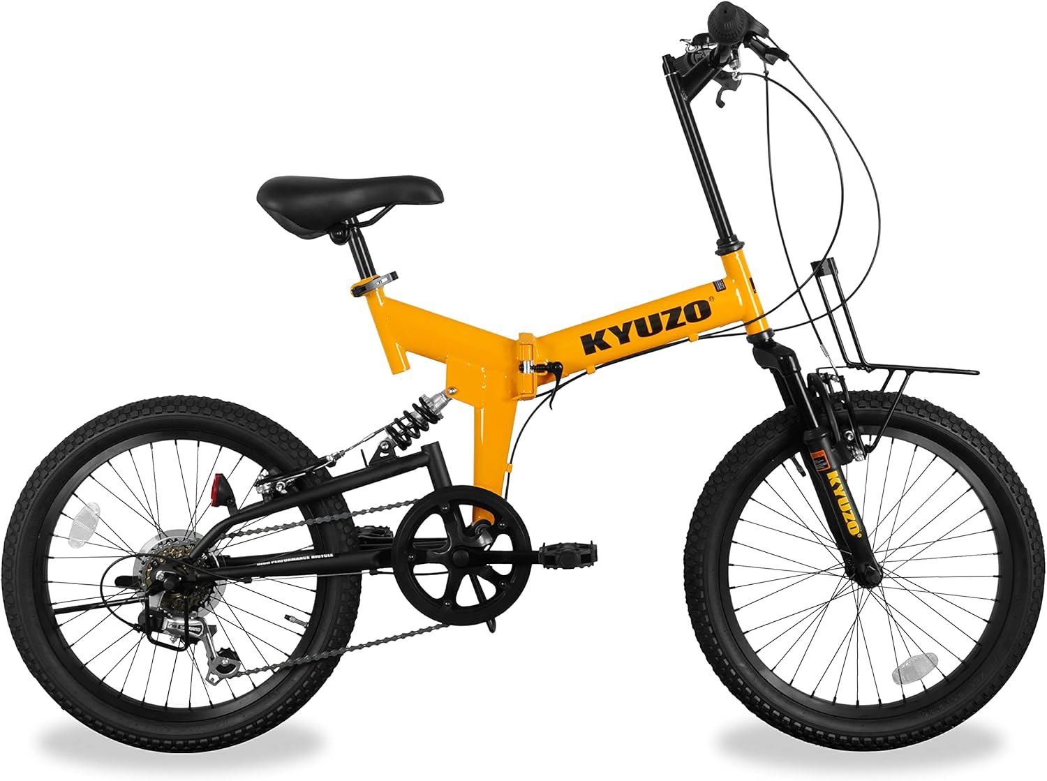 Amazon | 折りたたみ自転車 セミファットバイク 20インチ 6段変速 前後サス キャリア搭載 KZ-110 イエローブラック | KYUZO | 折りたたみ自転車