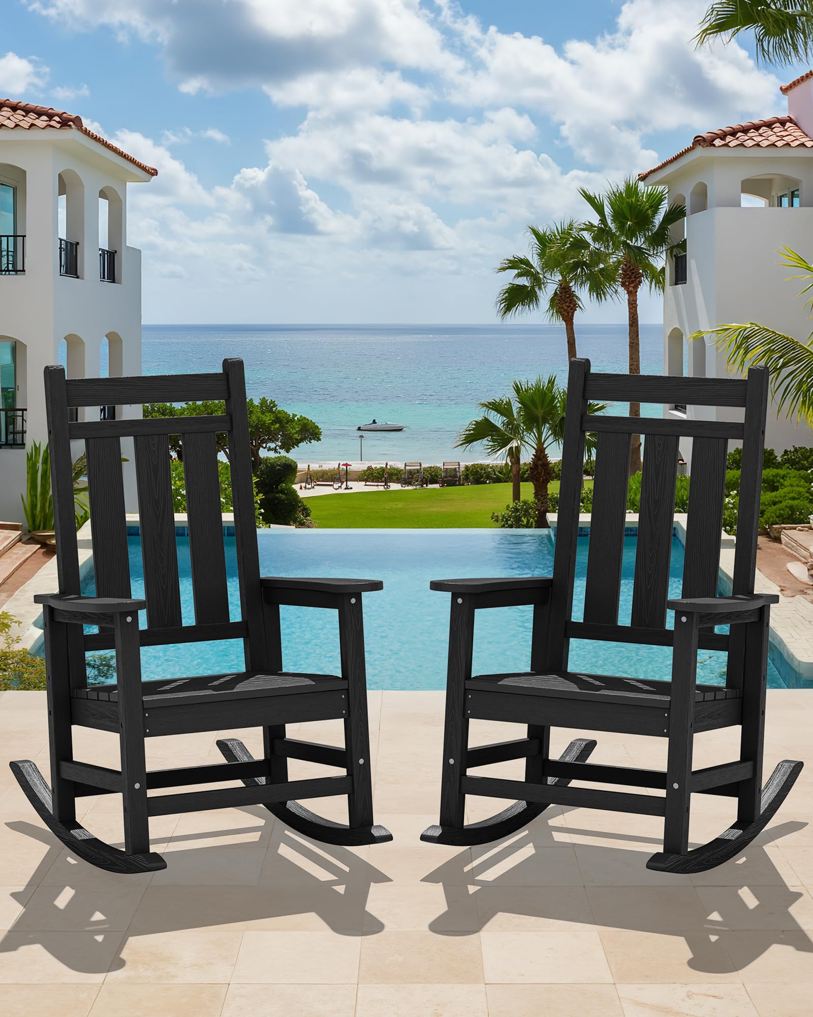 Snapklik.com : KINGYES Oversized Outdoor Rocking Chair Set Of 4, All ...