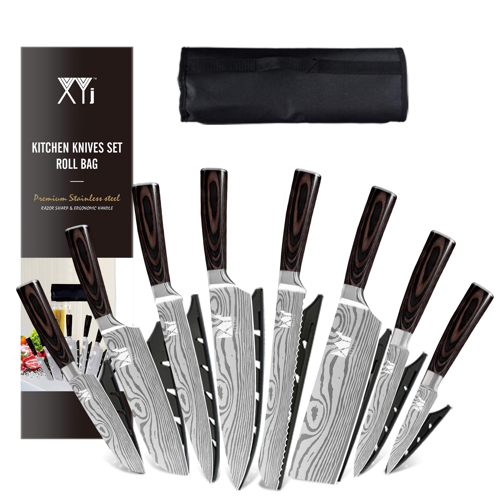 Buy XYJ Set of Knives 8-pieces Stainless Steel Kitchen Vegetable Nakiri ...