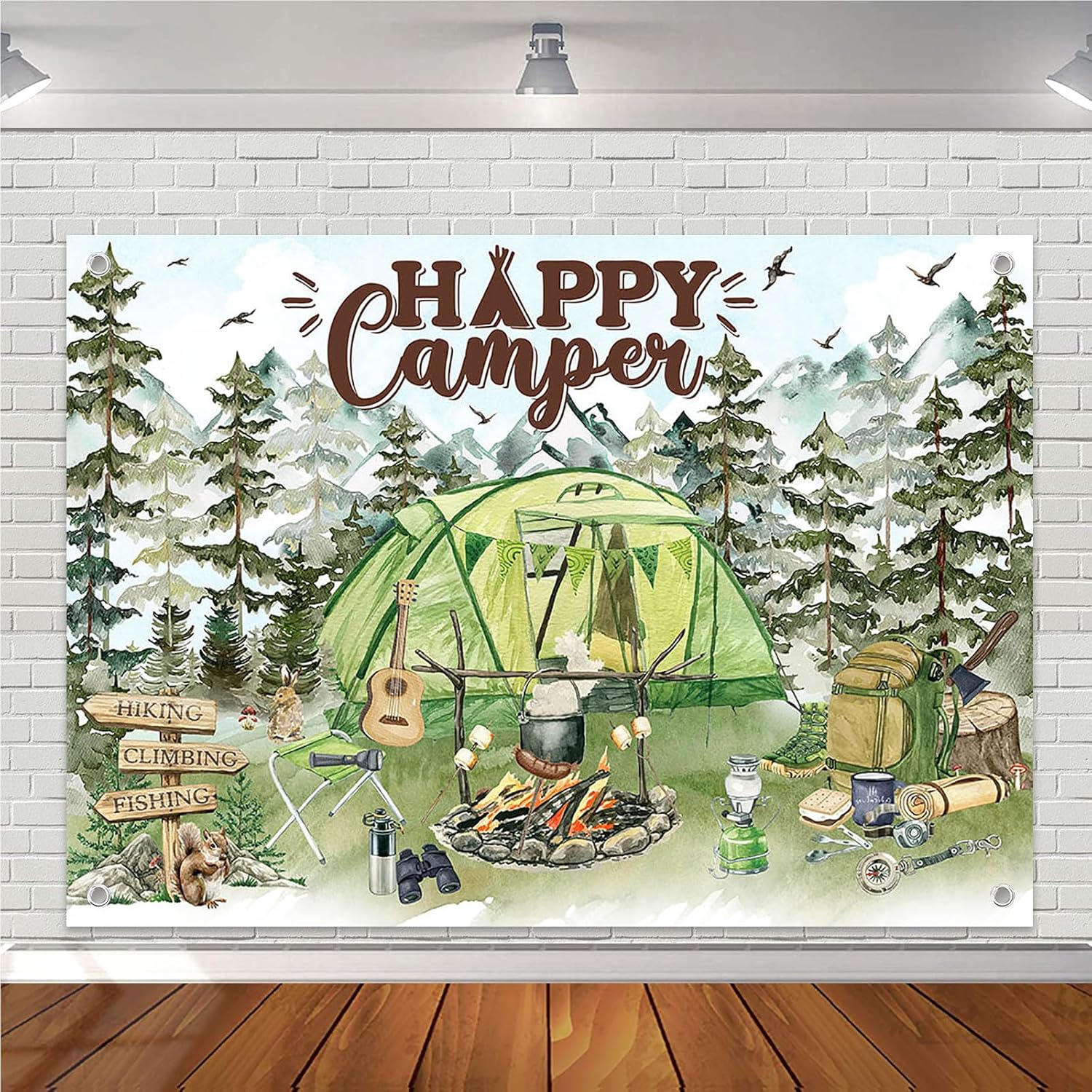 Amazon.com : Avezano Happy Camper Backdrop Forest Camping Themed Party ...