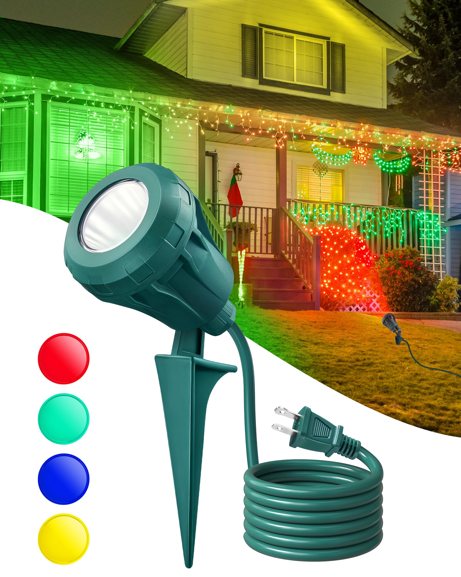 SURAIELEC Christmas Spot Lights Outdoor, 800 LM Waterproof Spotlight ...