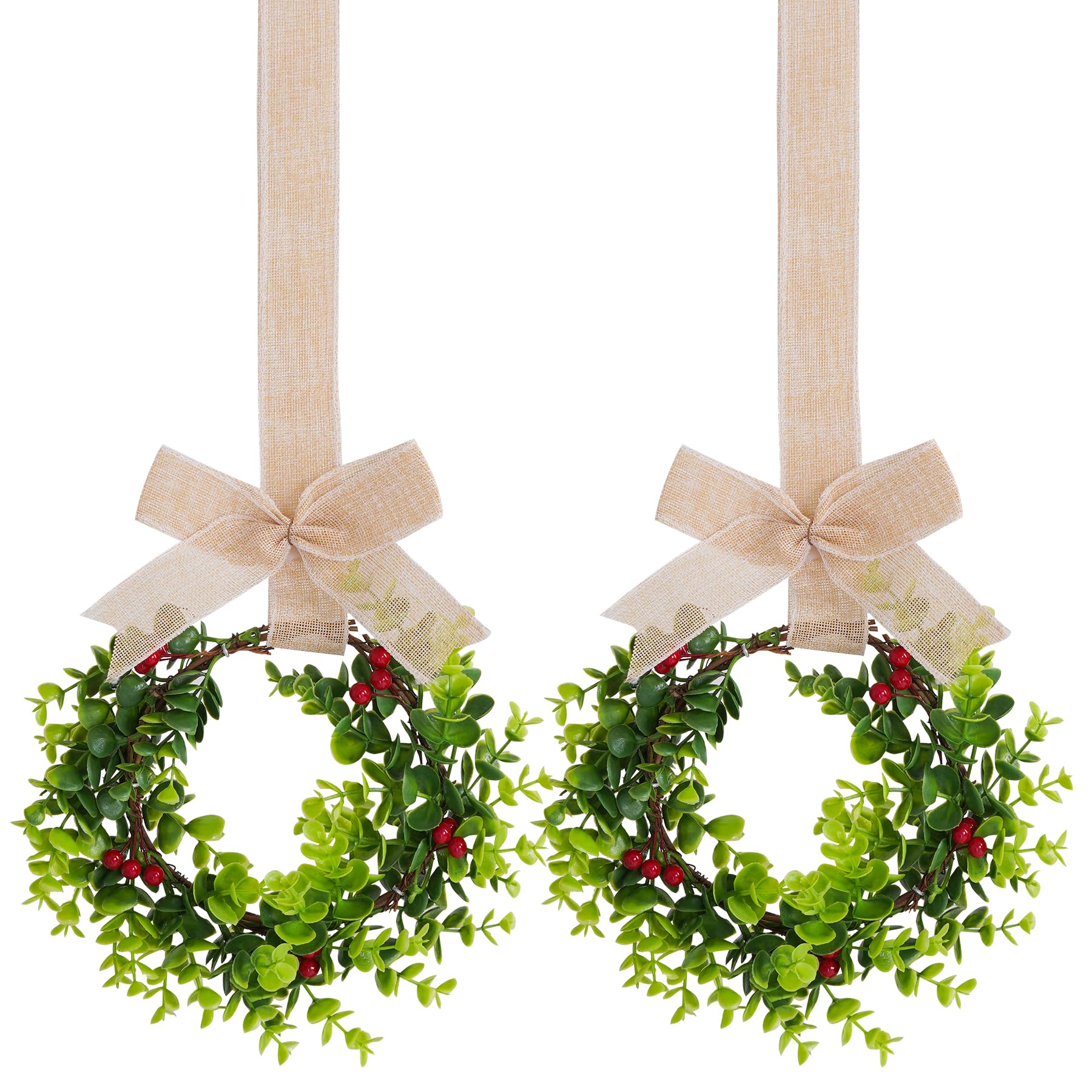 Amazon.com: jiebor 2Pcs Mini Christmas Wreaths Cabinet Wreaths Small ...