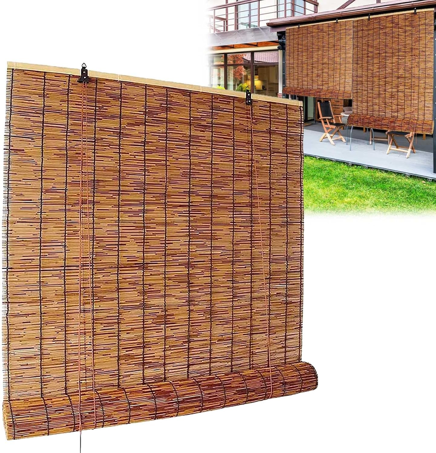 Amazon.com: Riborub Outdoor Bamboo Shades Patio Bamboo Roller Shades ...